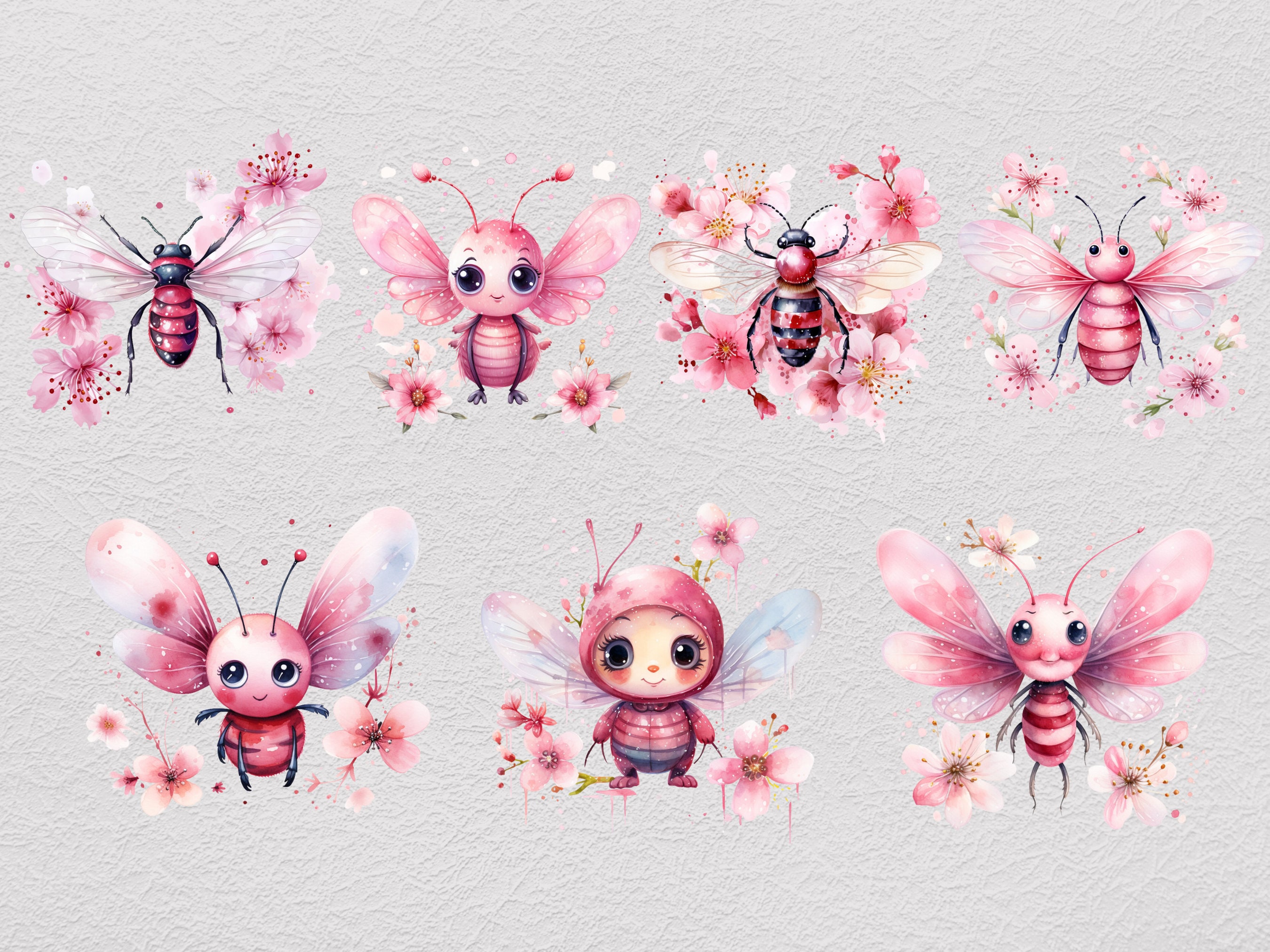Cute Pink Bugs Clipart, Bug PNG, Cute Critters, Scarf and Beanie, Snowy ...