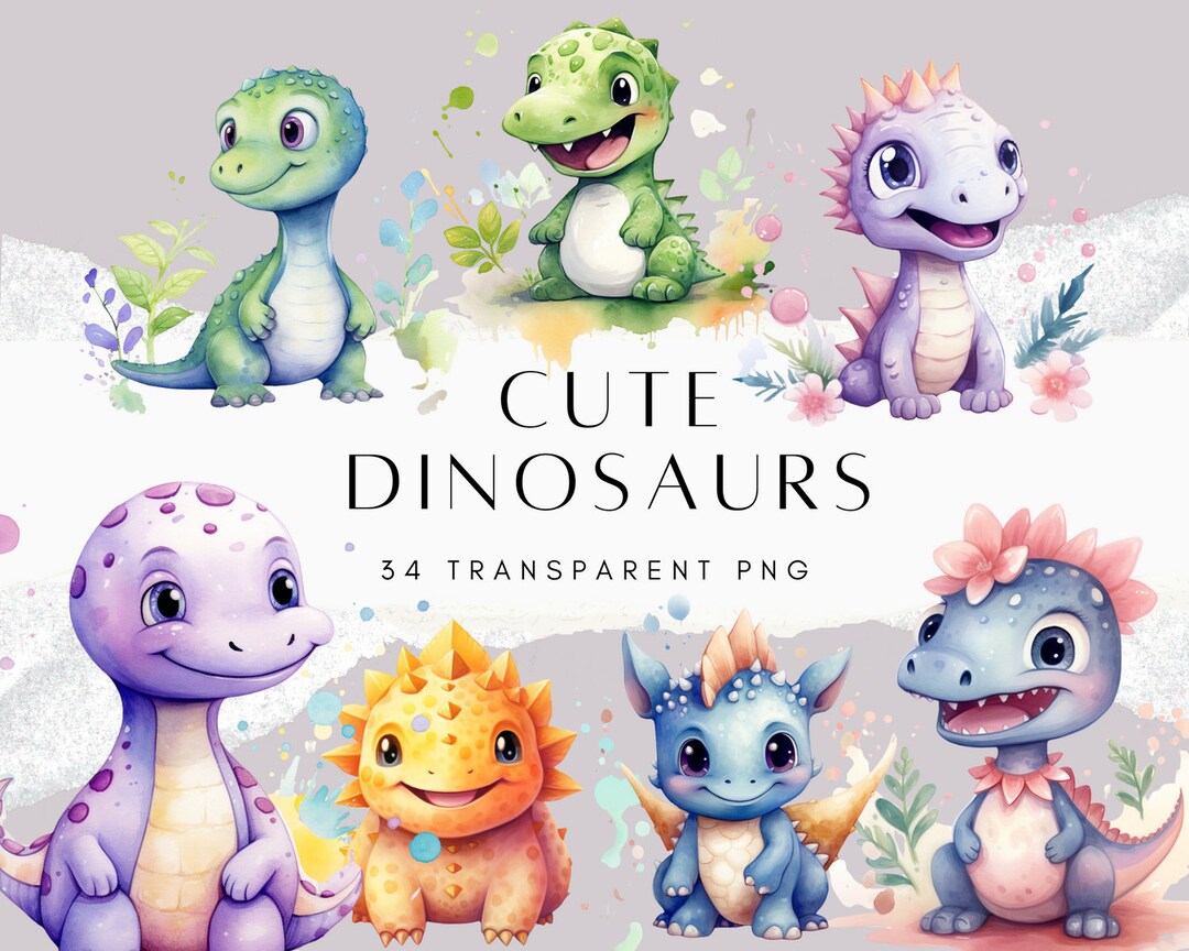 Watercolour Cute Dinosaurs Clipart PNG Bundle, Cute Dino PNG ...