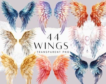 Floral Angel Wings Clipart, Watercolor Clipart, Feather Wings Png ...