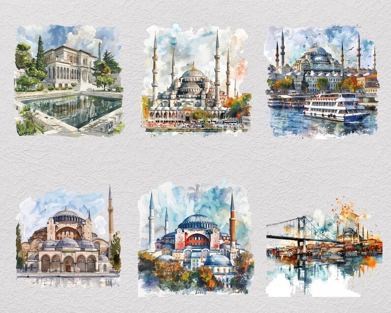 Istanbul Clipart, Watercolour City Clipart Bundle, Around the World ...