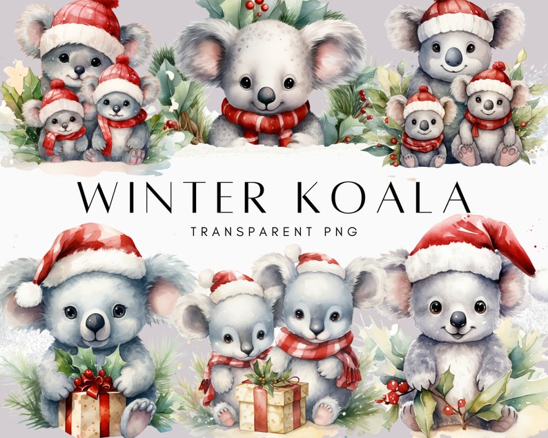 32 Winter Koala Clipart Koala Family PNG Scarf and Beanie - Etsy Australia