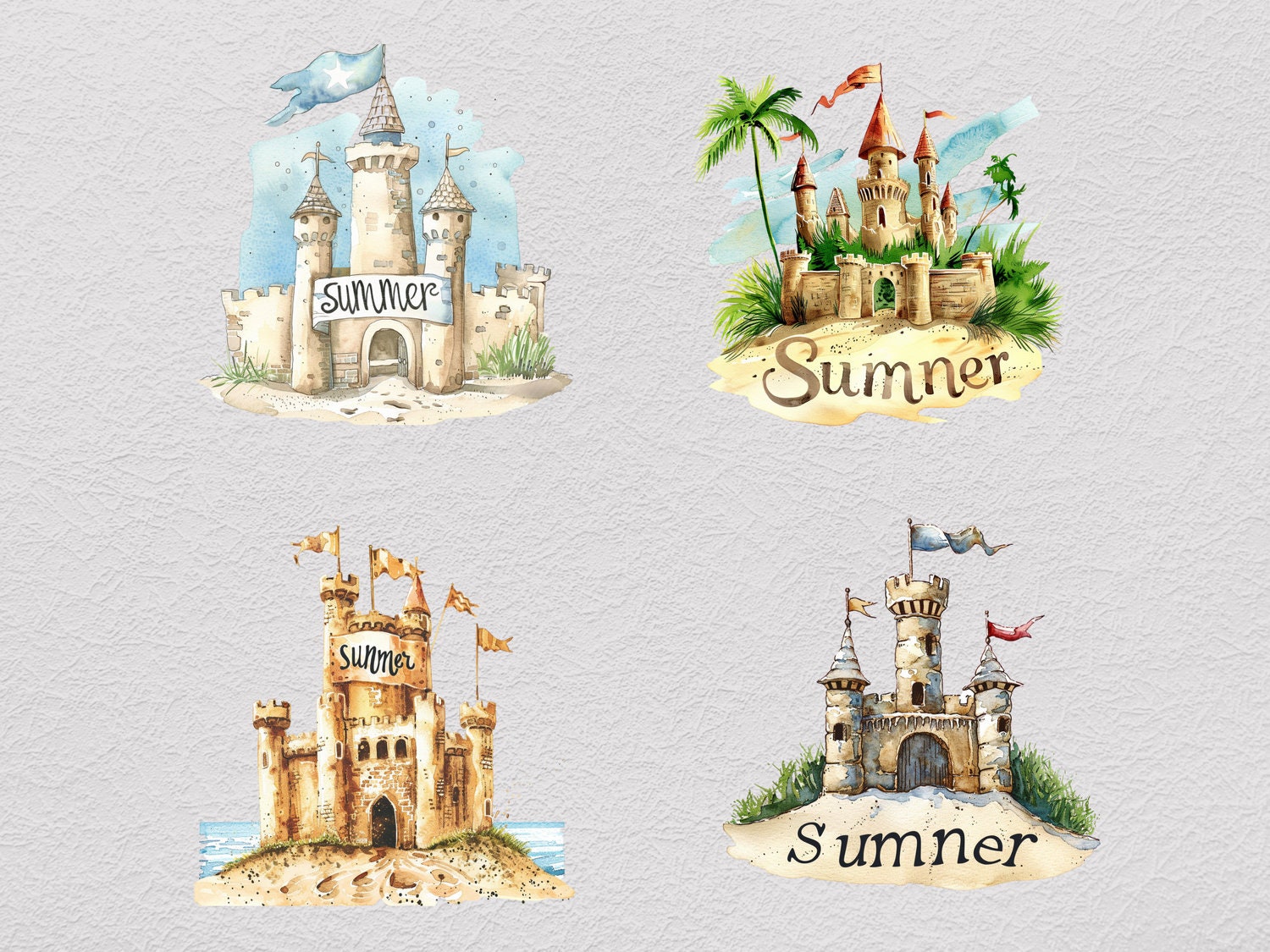 Summer Sandcastle Beach Clipart PNG Bundle Transparent Background Clip ...