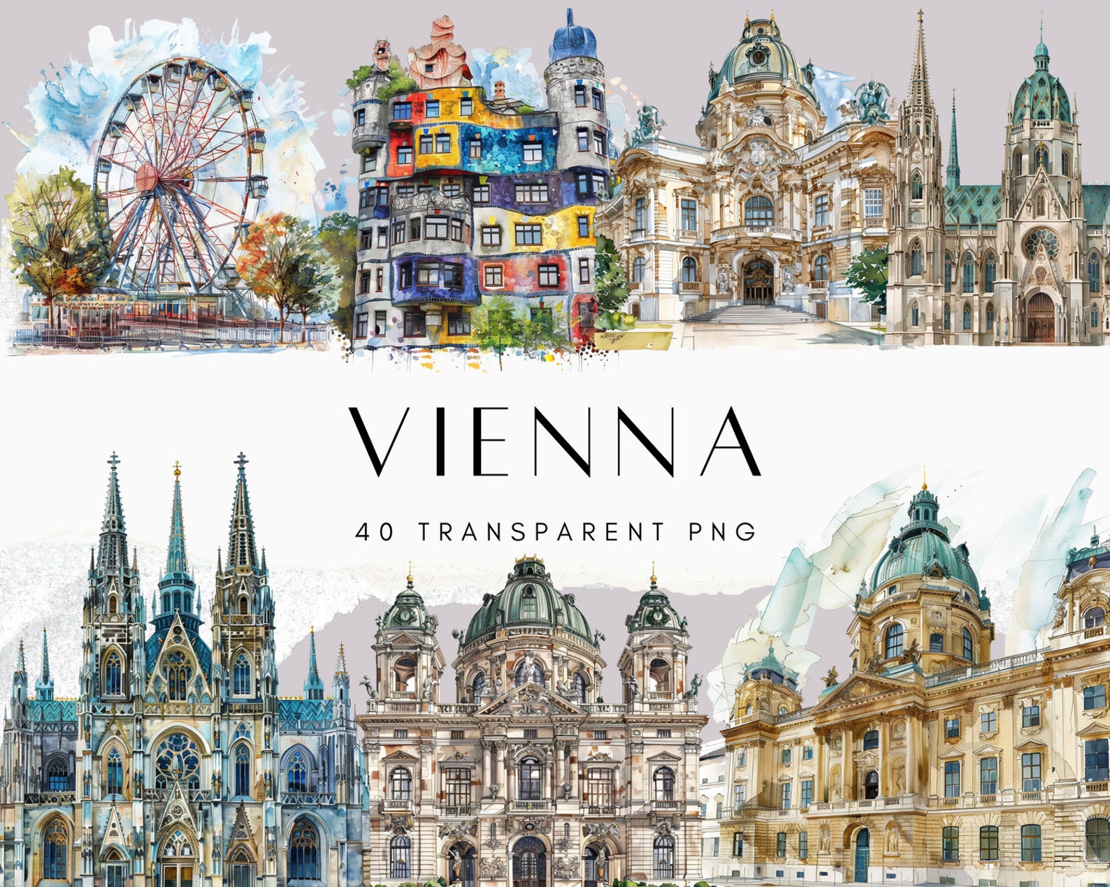 Vienna Clipart, Watercolour City Clipart Bundle, Around the World ...