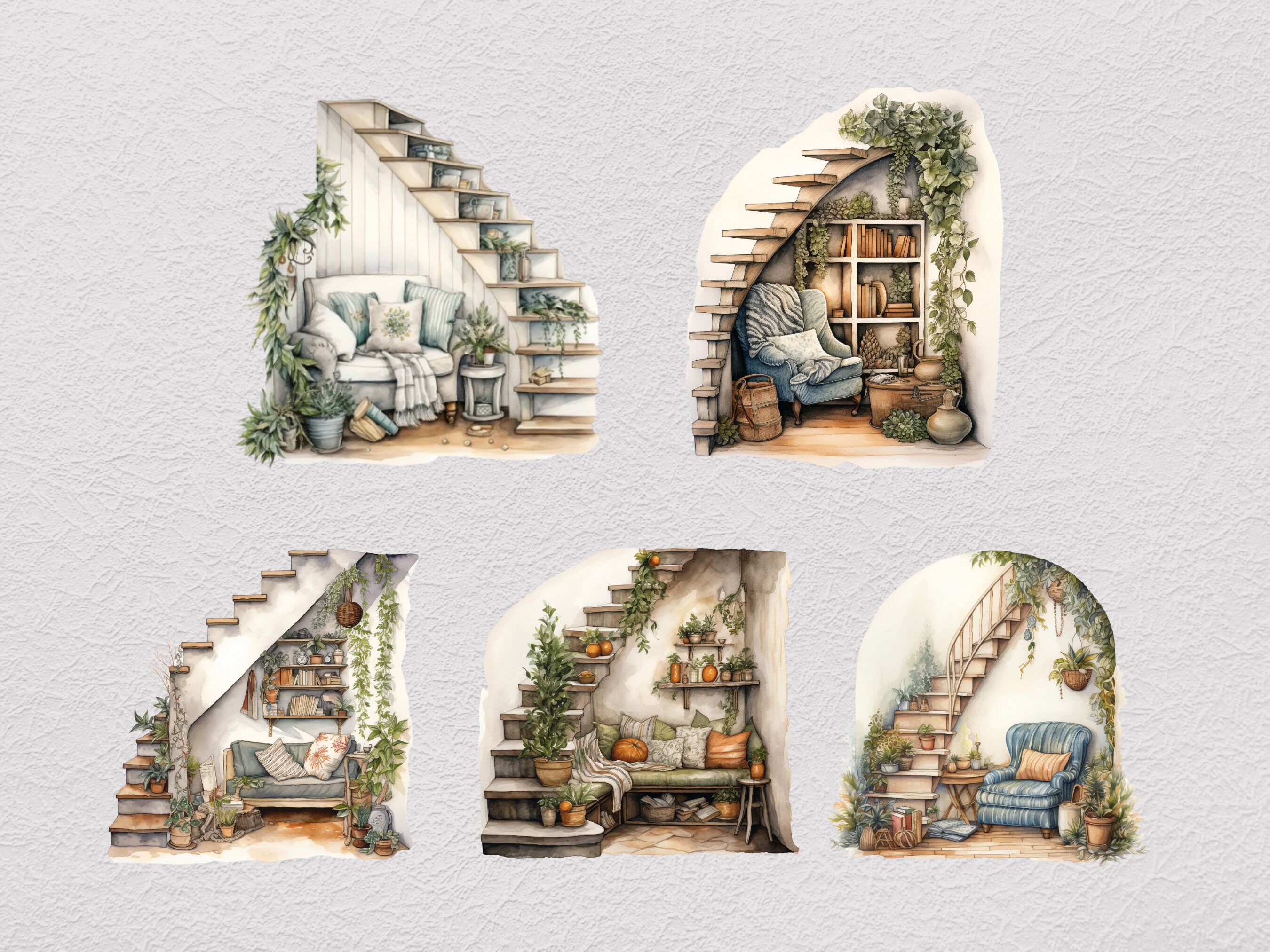 Reading Nook Under the Stairs Clipart, Books Clipart, Cozy Clipart ...