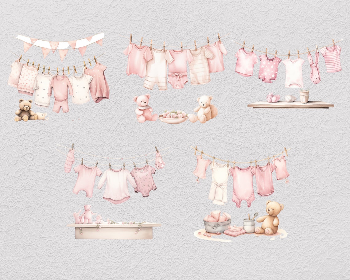 Baby Girl Clothes Line Clipart Bundle, Invitation Decor, Wall Decor ...