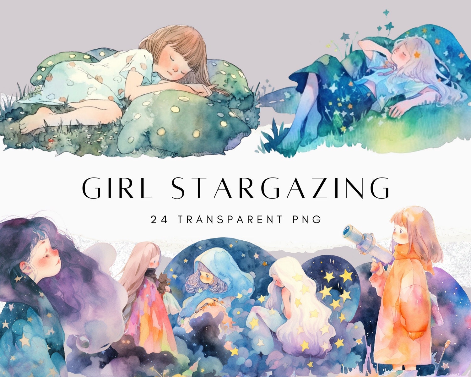 Girl Stargazing Clipart PNG, Stargazing PNG, Winter Clip Art, Scrapbook ...