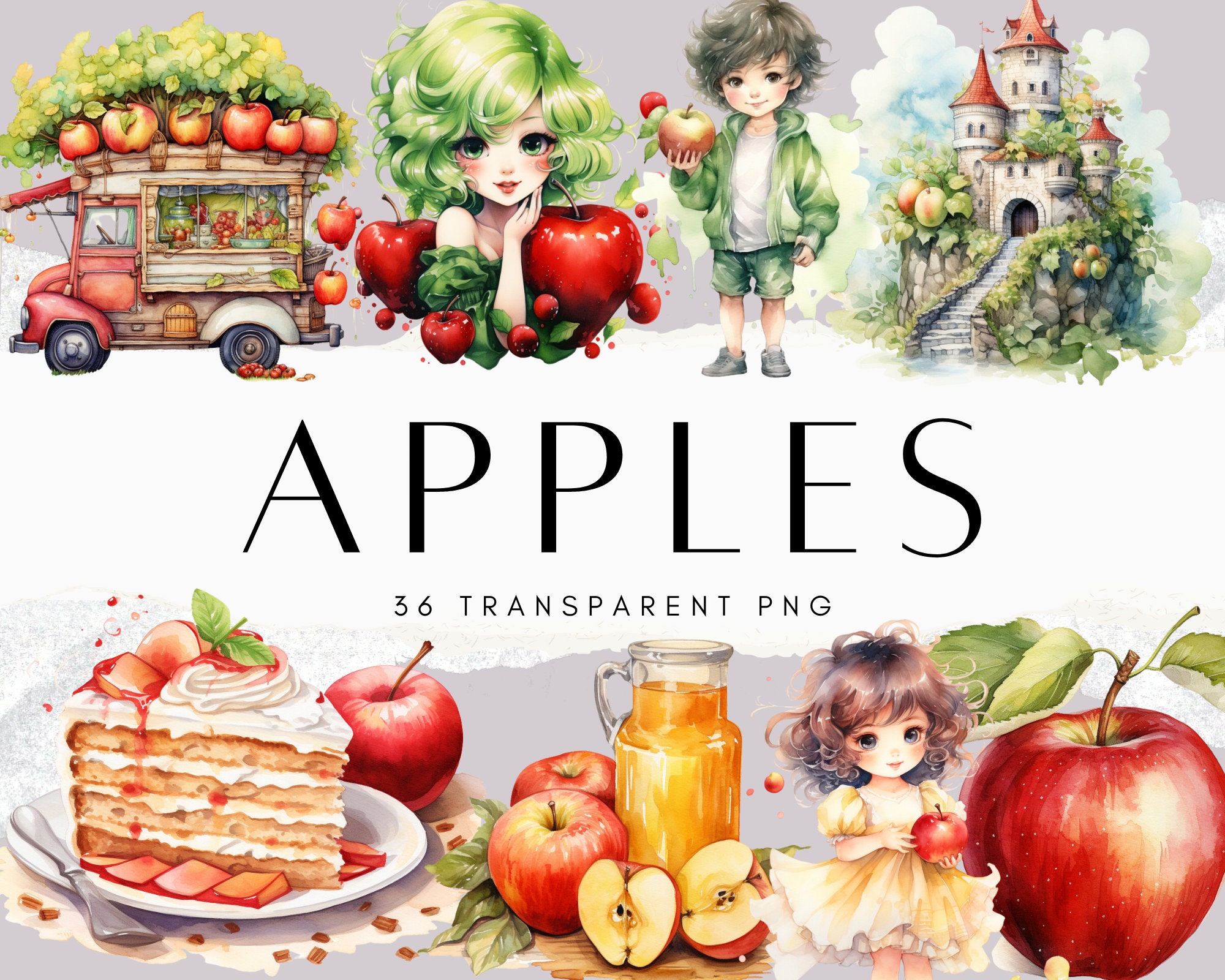 Apple Clipart Fruits Clipart Bundle All About Apple Clipart - Etsy