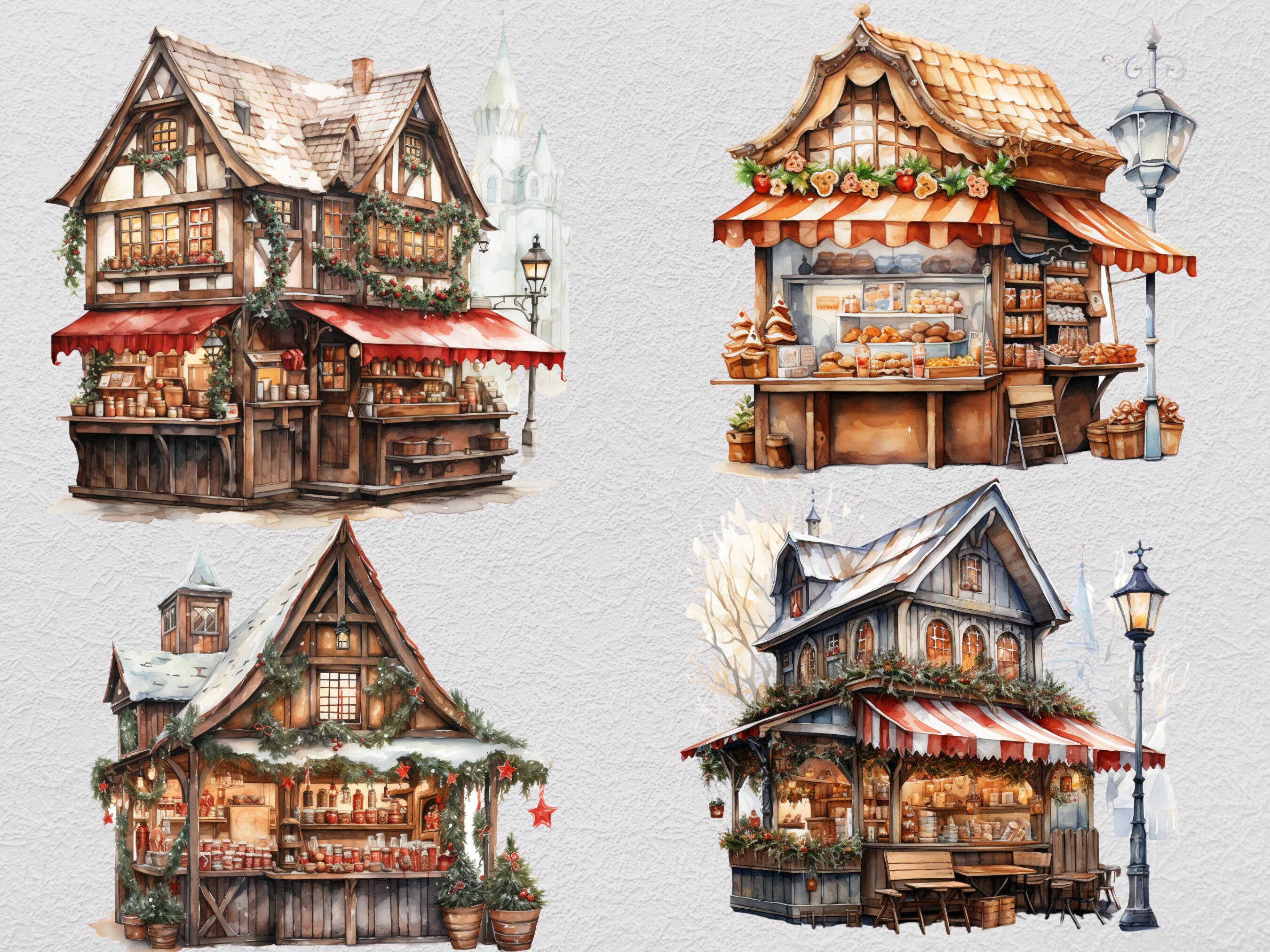 Watercolour Winter Market Clipart Bundle, Christmas Market, Stall ...