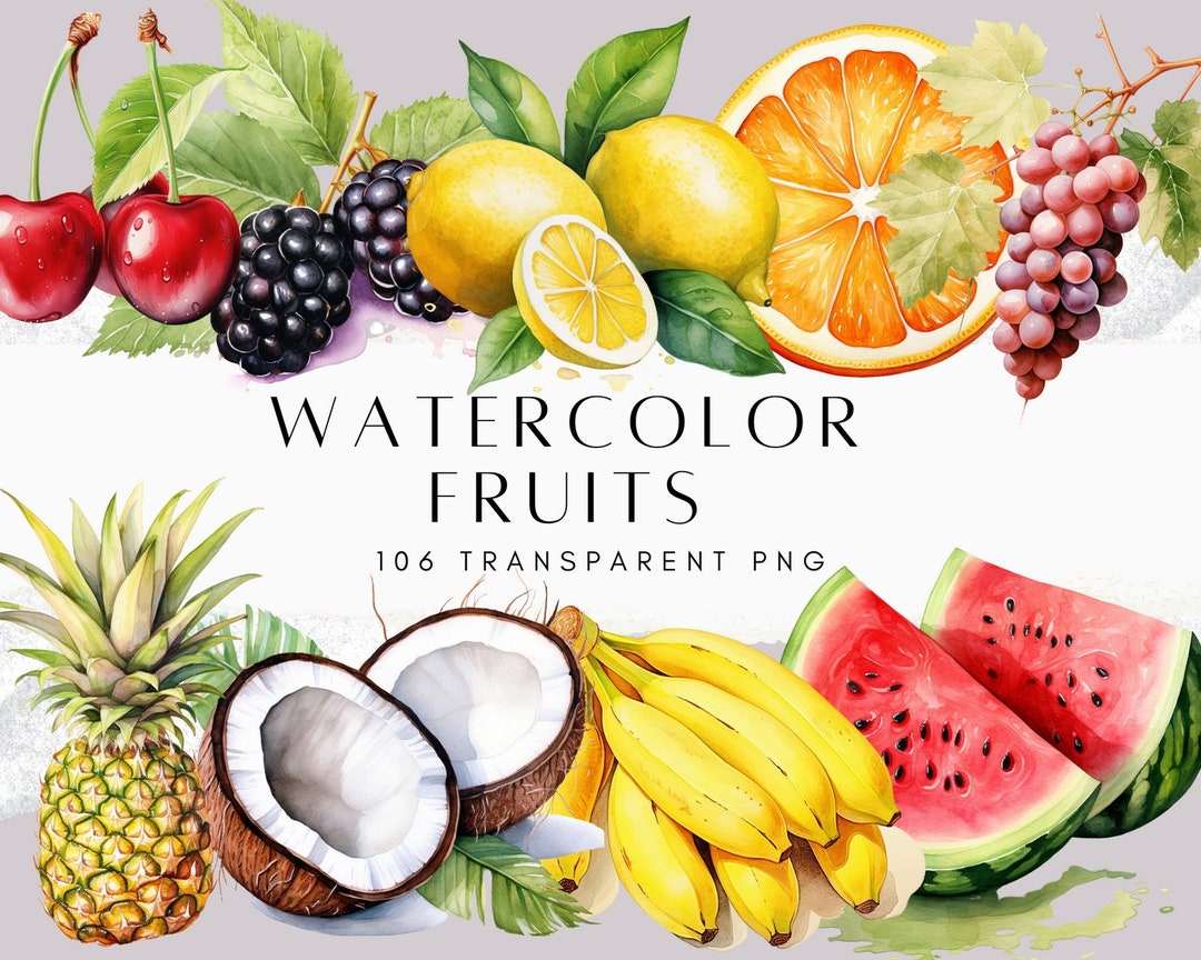 106 Watercolour Fruits Clipart Bundle,m, Fruits Clipart, Papaya, Kiwi ...