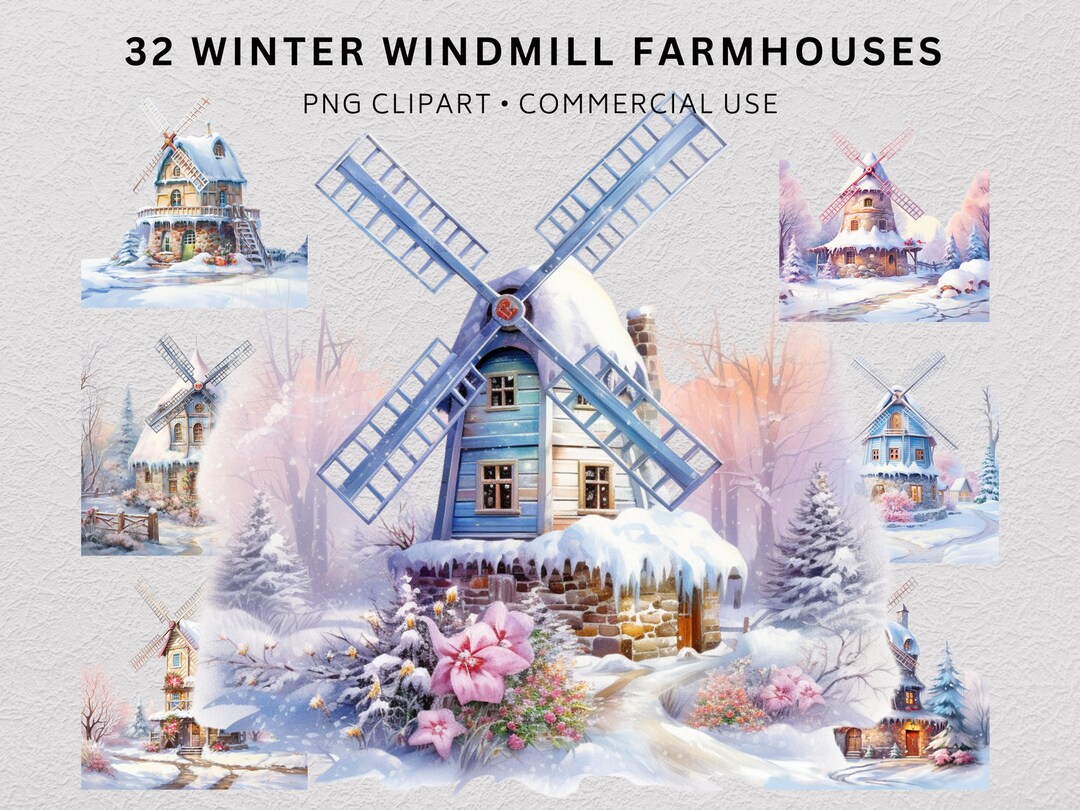 Winter Windmills Clipart PNG, Farmhouse PNG, Windmills, Winter Clip Art ...