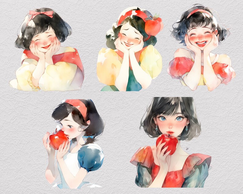 Watercolor Snow White Clipart Bundle Princess Clipart - Etsy