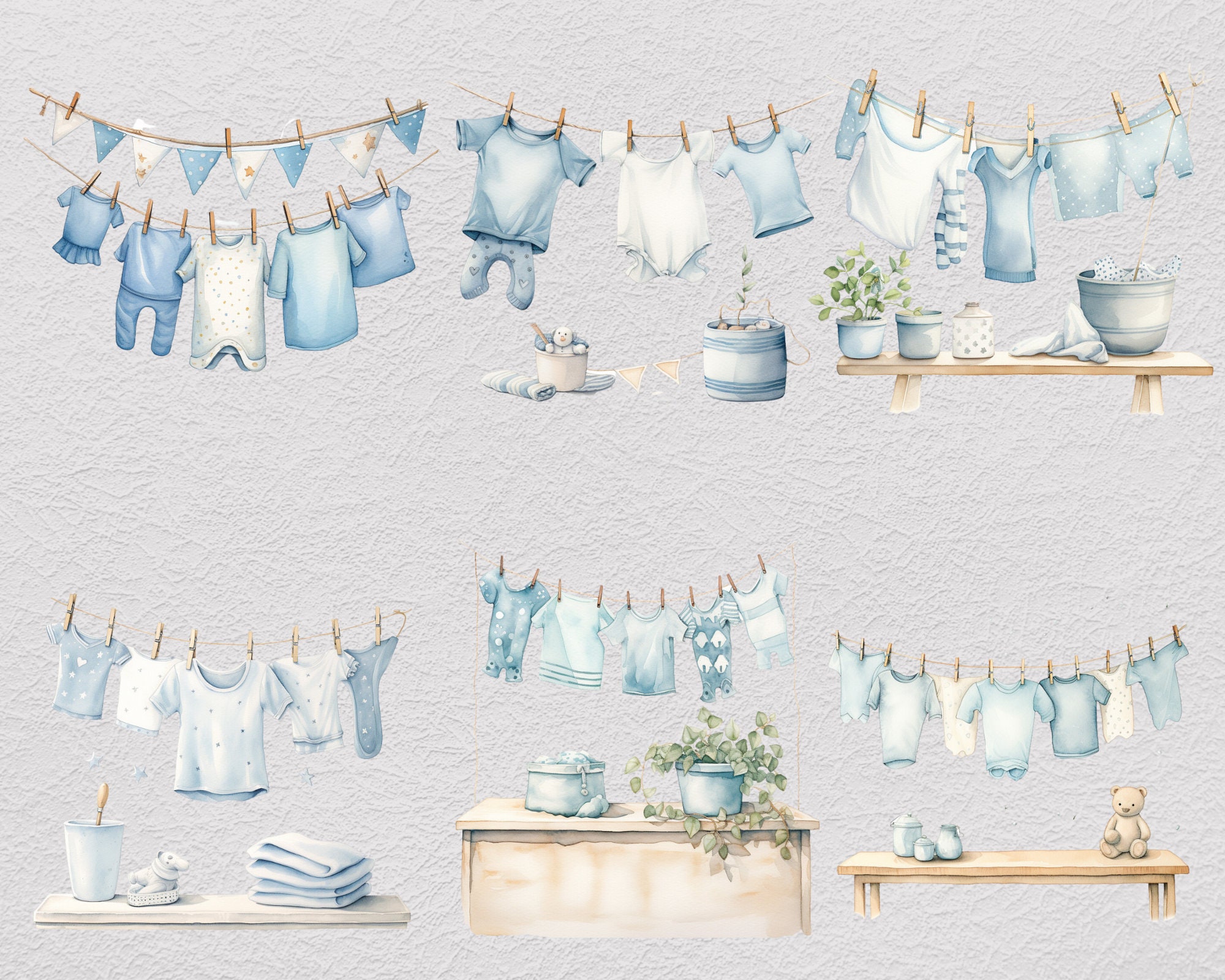Baby Boy Clothes Line Clipart Bundle, Invitation Decor, Wall Decor ...