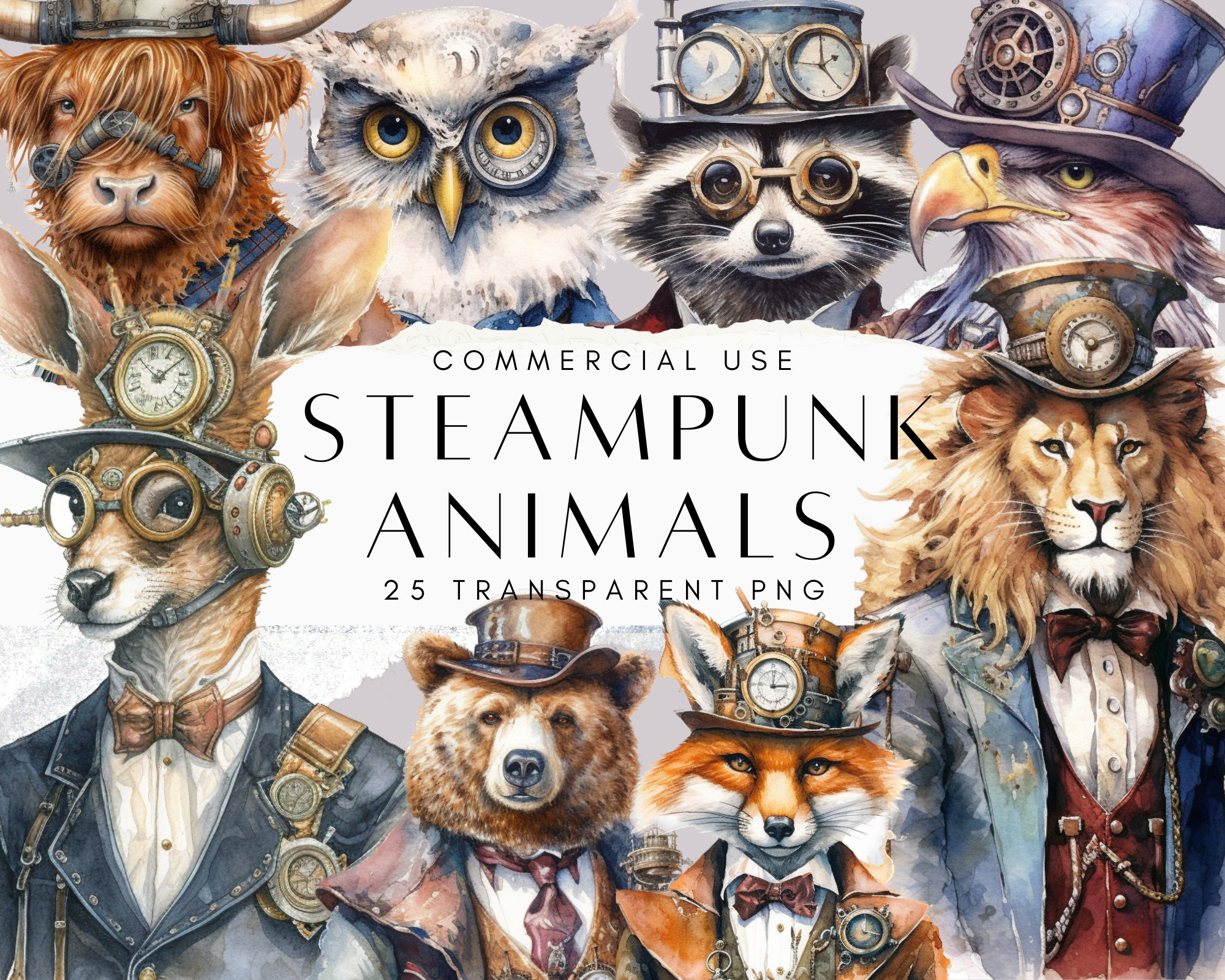 25 Steampunk Animals Clip Art, Vintage Steampunk Animal PNG Clipart ...