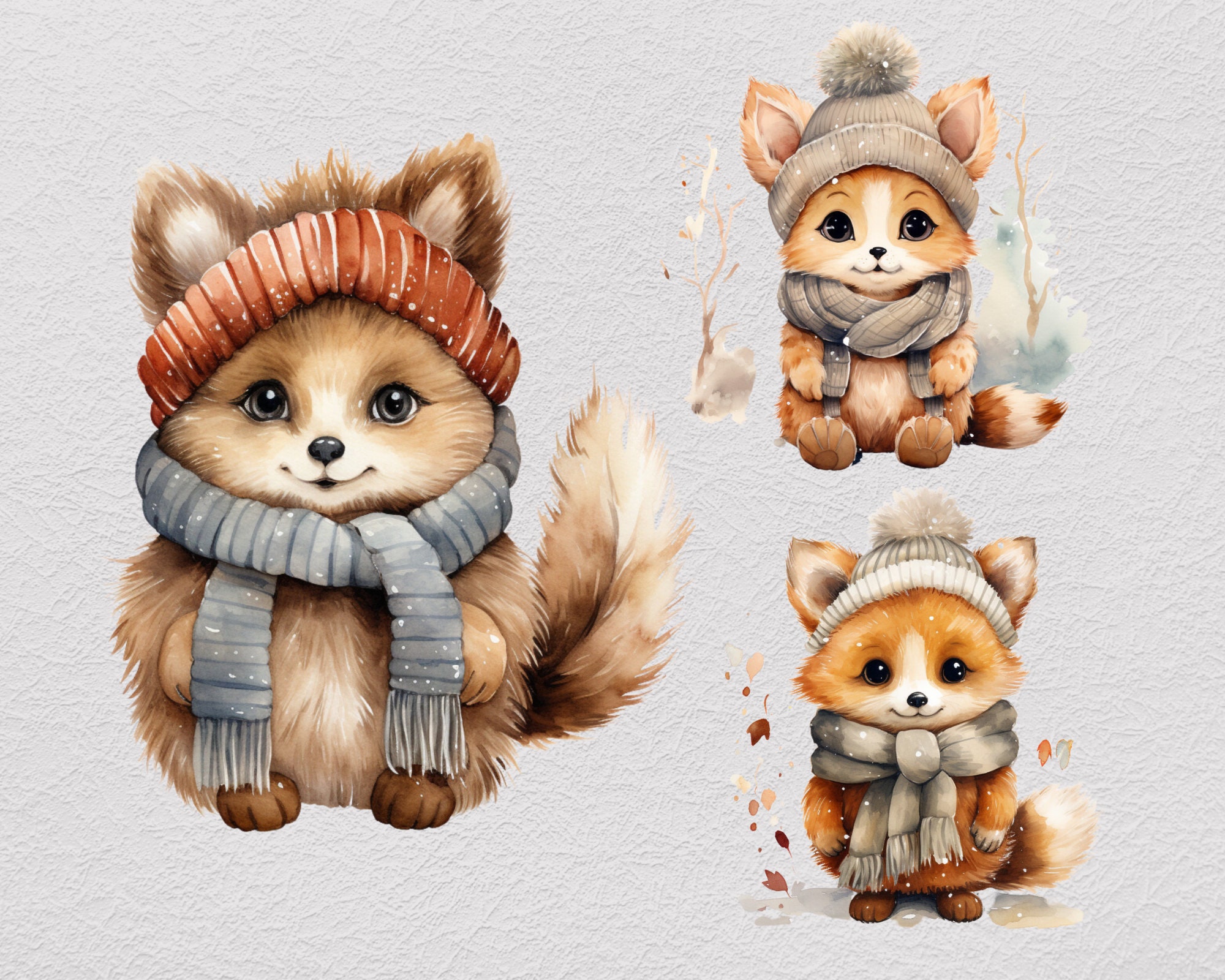 Cute Winter Animals Clipart, Cute Critters, Scarf and Beanie, Snowy ...