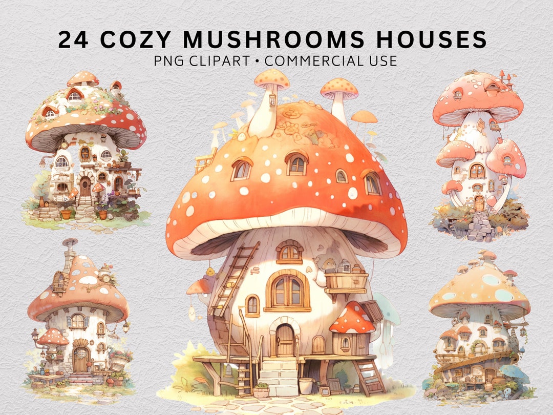 Mushroom Houses Clipart PNG, Mushroom PNG, House Clip Art, Scrapbook ...
