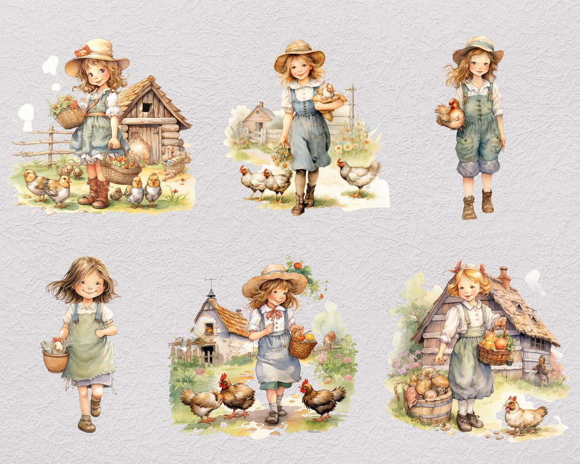 Farm Girl Clipart PNG Sublimation Bundle, Farmer Clipart, Cow Clipart ...