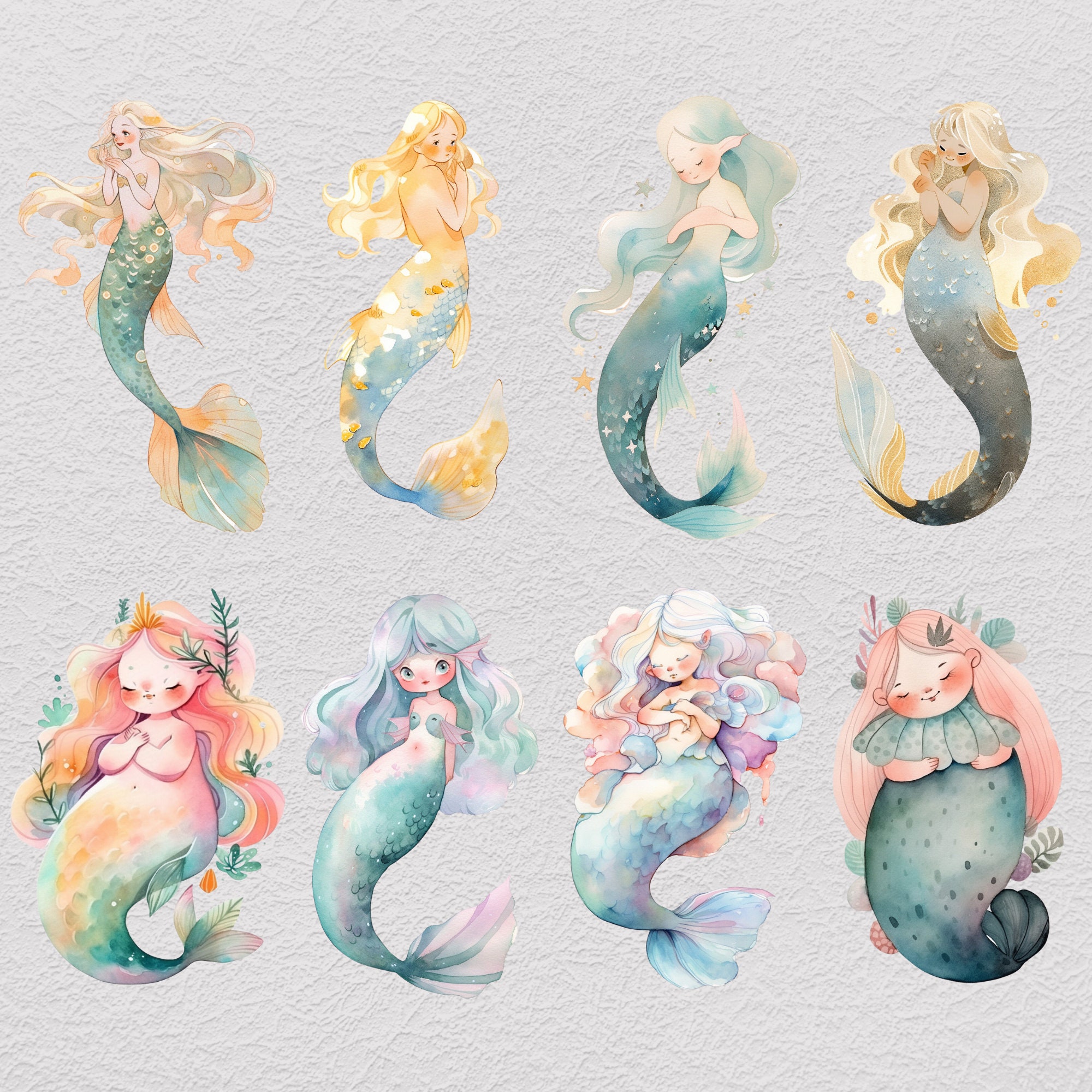 Cute Chubby Mermaid Clipart PNG Mermaid PNG Mermaid Clipart - Etsy