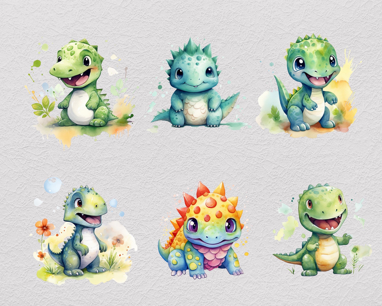Watercolour Cute Dinosaurs Clipart PNG Bundle, Cute Dino PNG ...