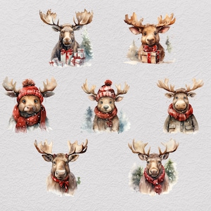 40 Cute Winter Moose Clipart, Moose Family PNG, Scarf and Beanie, Snowy ...