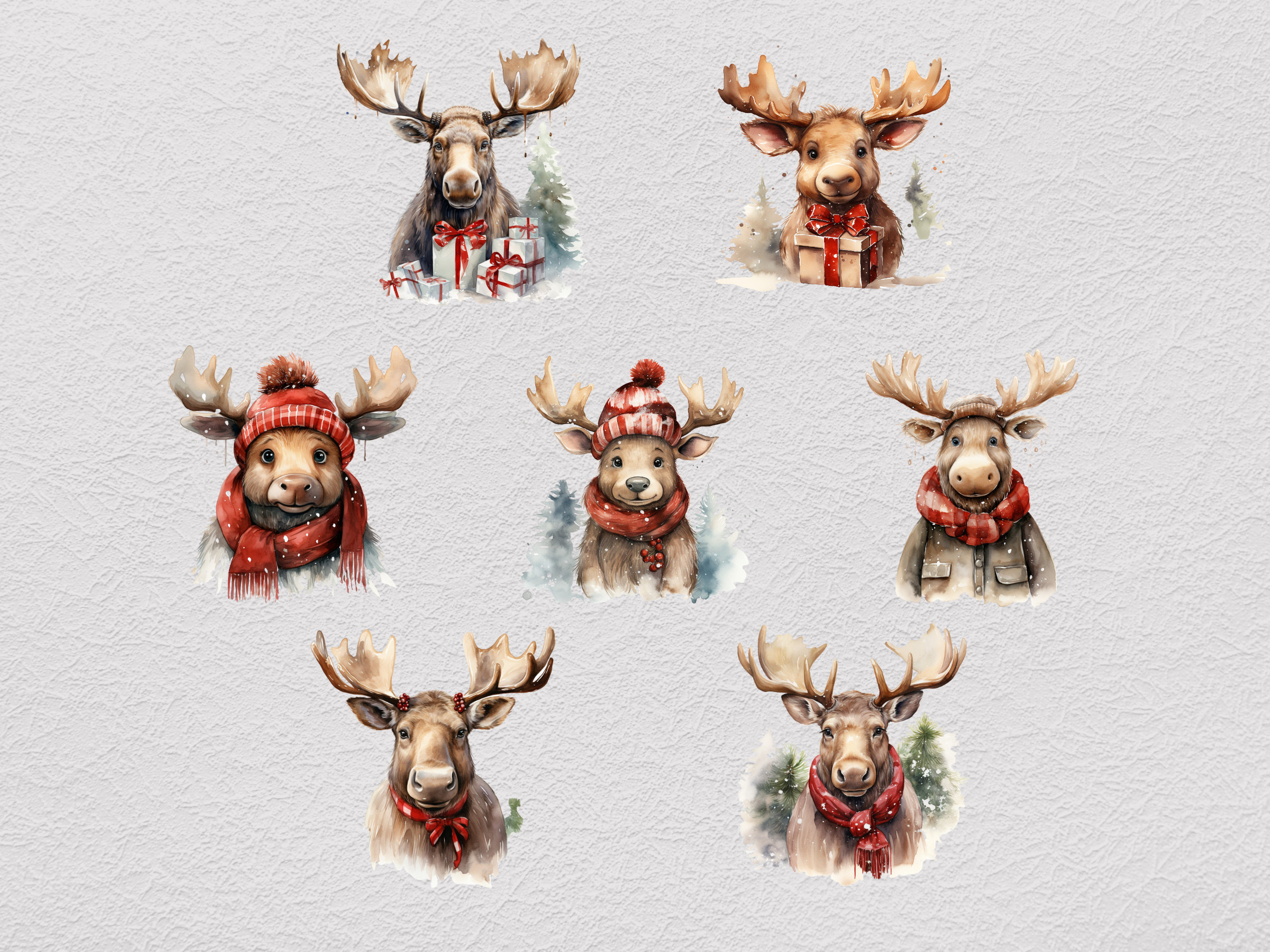 40 Cute Winter Moose Clipart, Moose Family PNG, Scarf and Beanie, Snowy ...