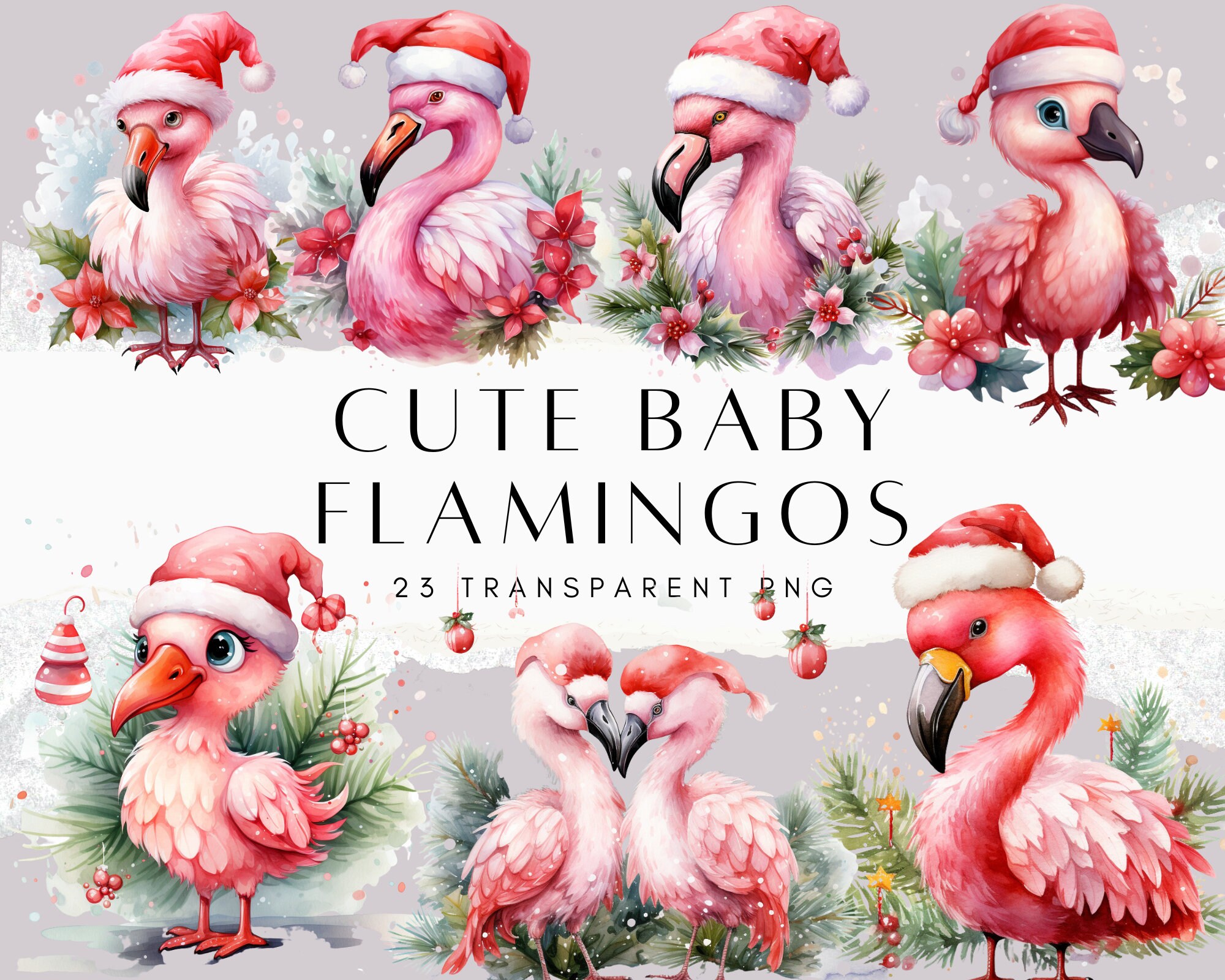 Cute Baby Flamingos Clipart, Cute Critters, Scarf and Beanie, Snowy ...