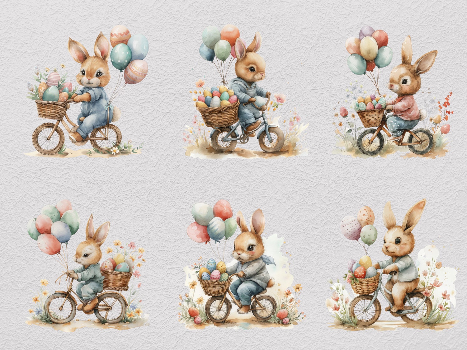 Watercolor Cute Bunny on Bike Clipart, Rabbit in Bike, Bunny Clipart ...