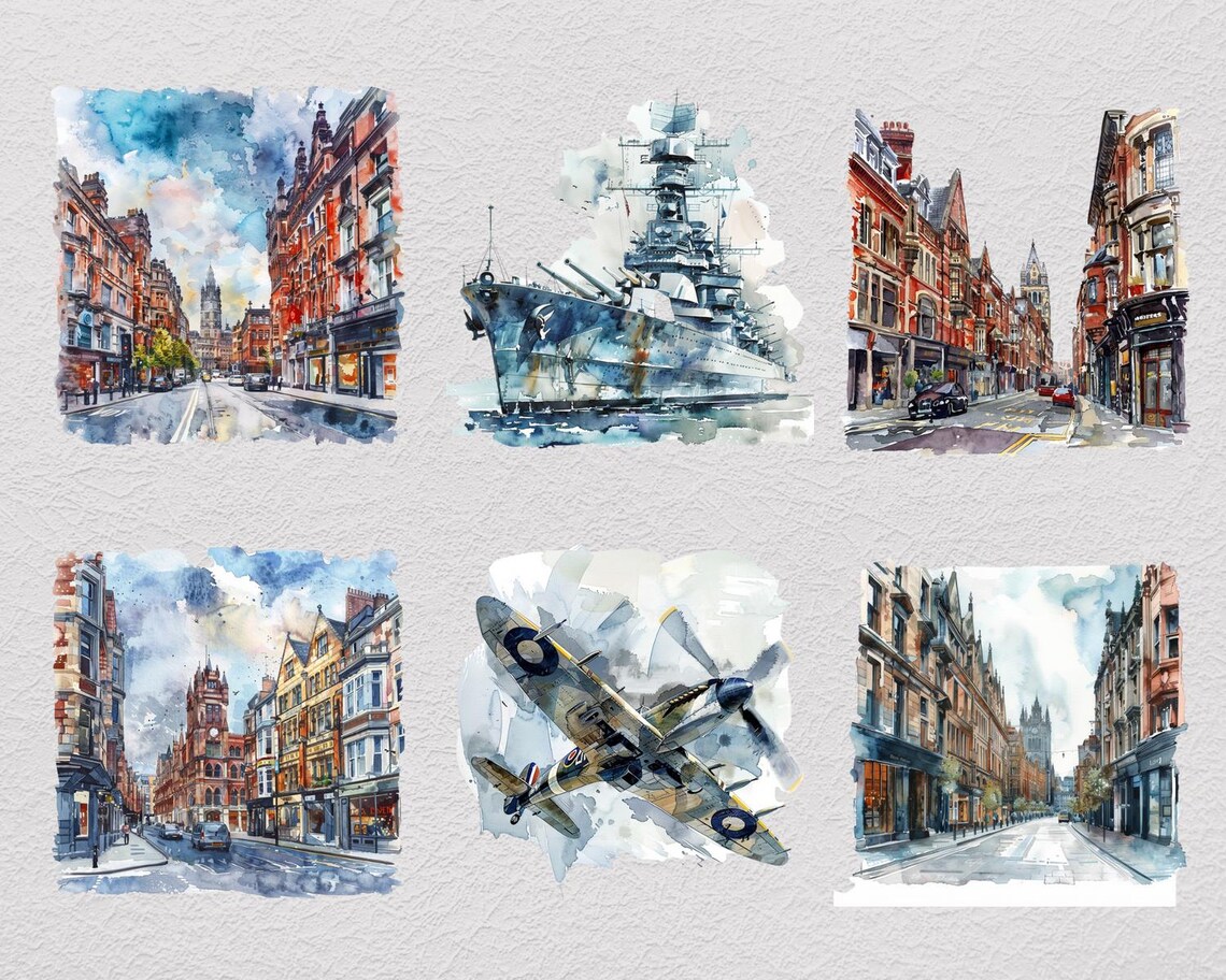Manchester Clipart, Watercolour City Clipart Bundle, Around the World ...