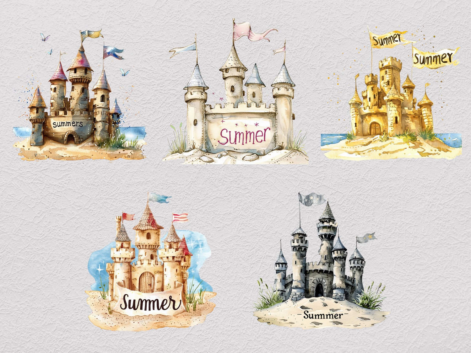 Summer Sandcastle Beach Clipart PNG Bundle Transparent Background Clip ...
