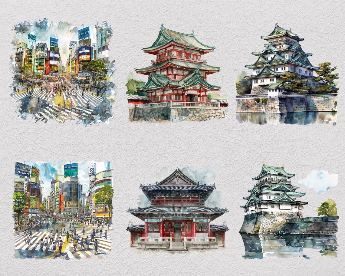 Tokyo Clipart, Watercolour City Clipart Bundle, Around the World ...