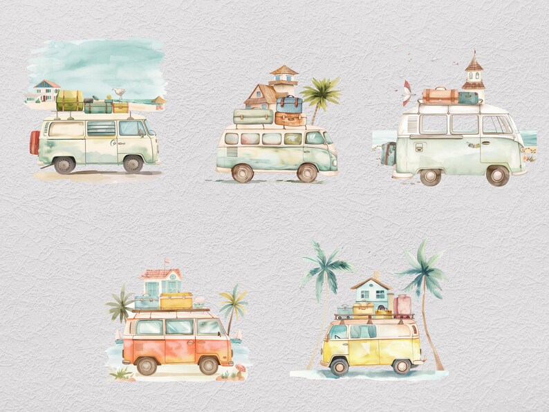Campervan Holiday Clipart PNG Bundle Transparent Background Clip Art ...