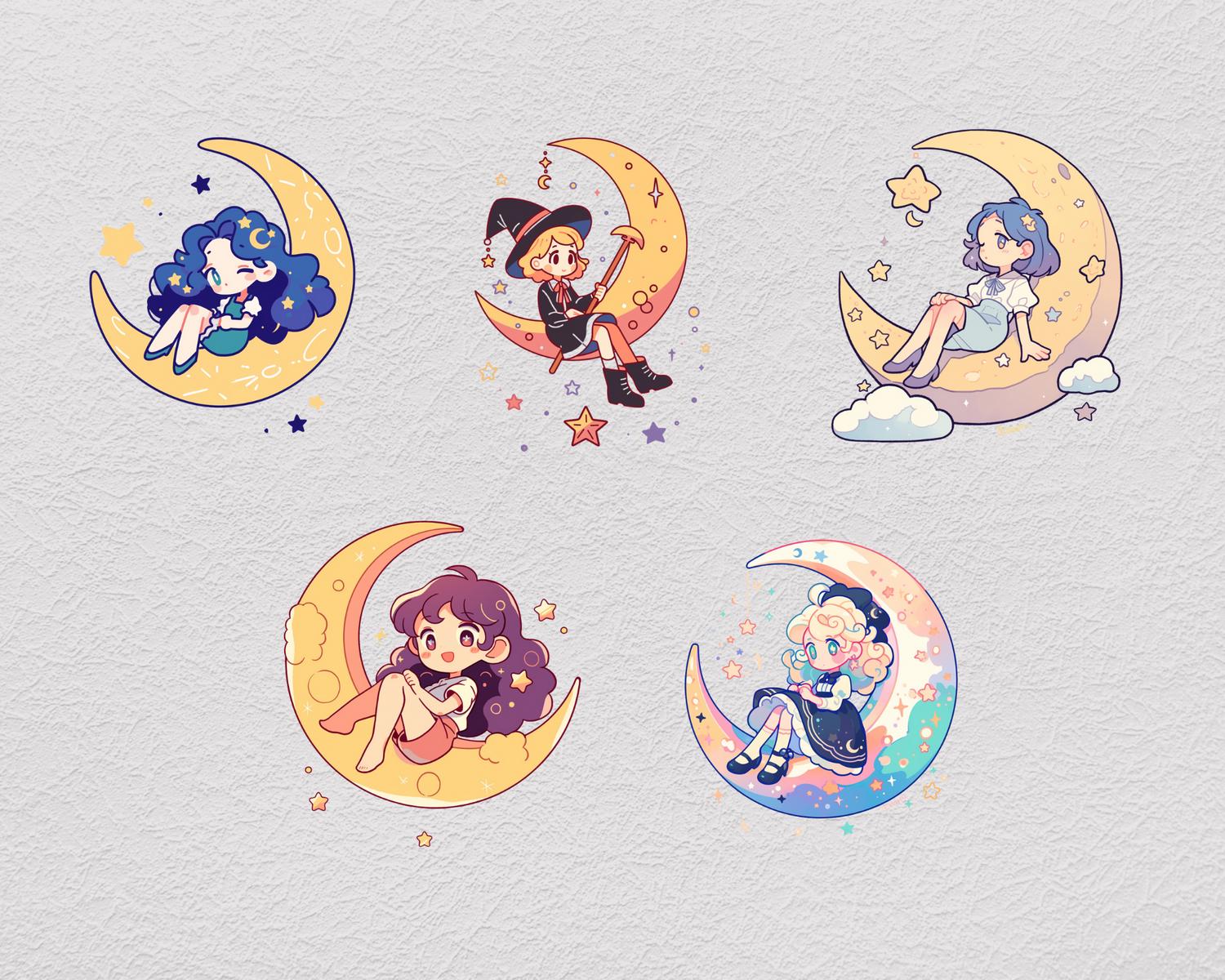 Moonlit Chibi Witch Clipart PNG, Decoration Clip Art, Scrapbook Junk ...