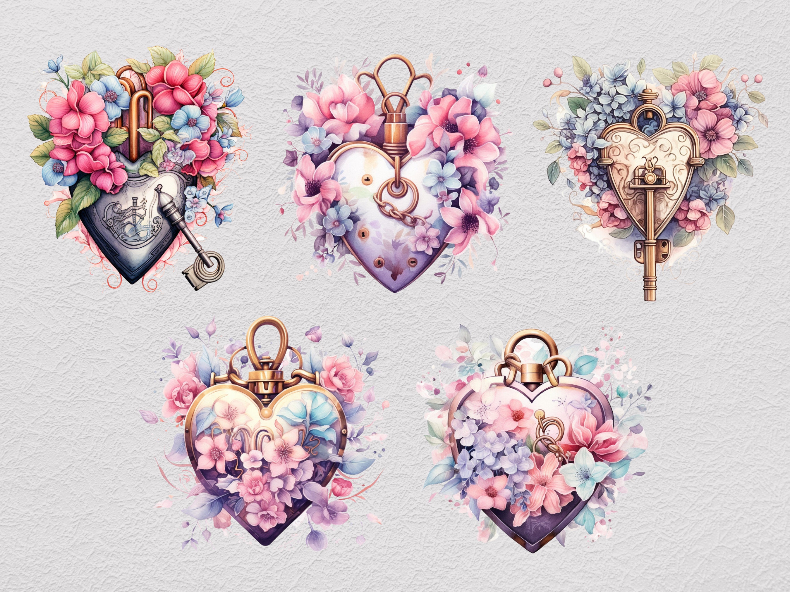 Floral Heart Locks Clipart Lock PNG Valentine Clipart - Etsy