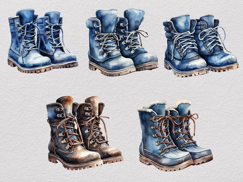 32 Watercolour Winter Boots Clipart Bundle, Ski, Snow Boots, Jackets ...