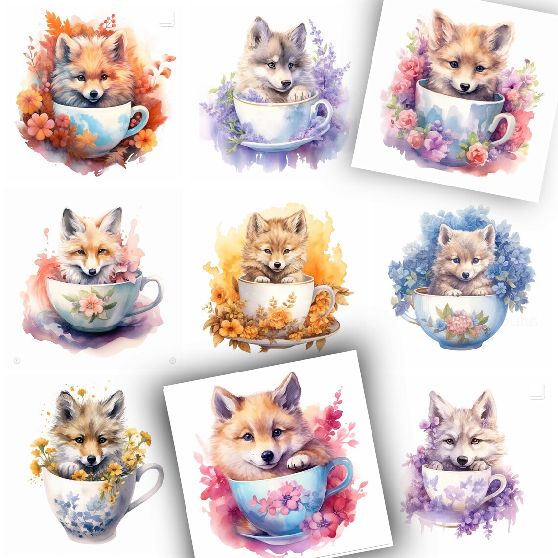 13 Cute Baby Fox in a Cup PNG Watercolor Clipart First - Etsy