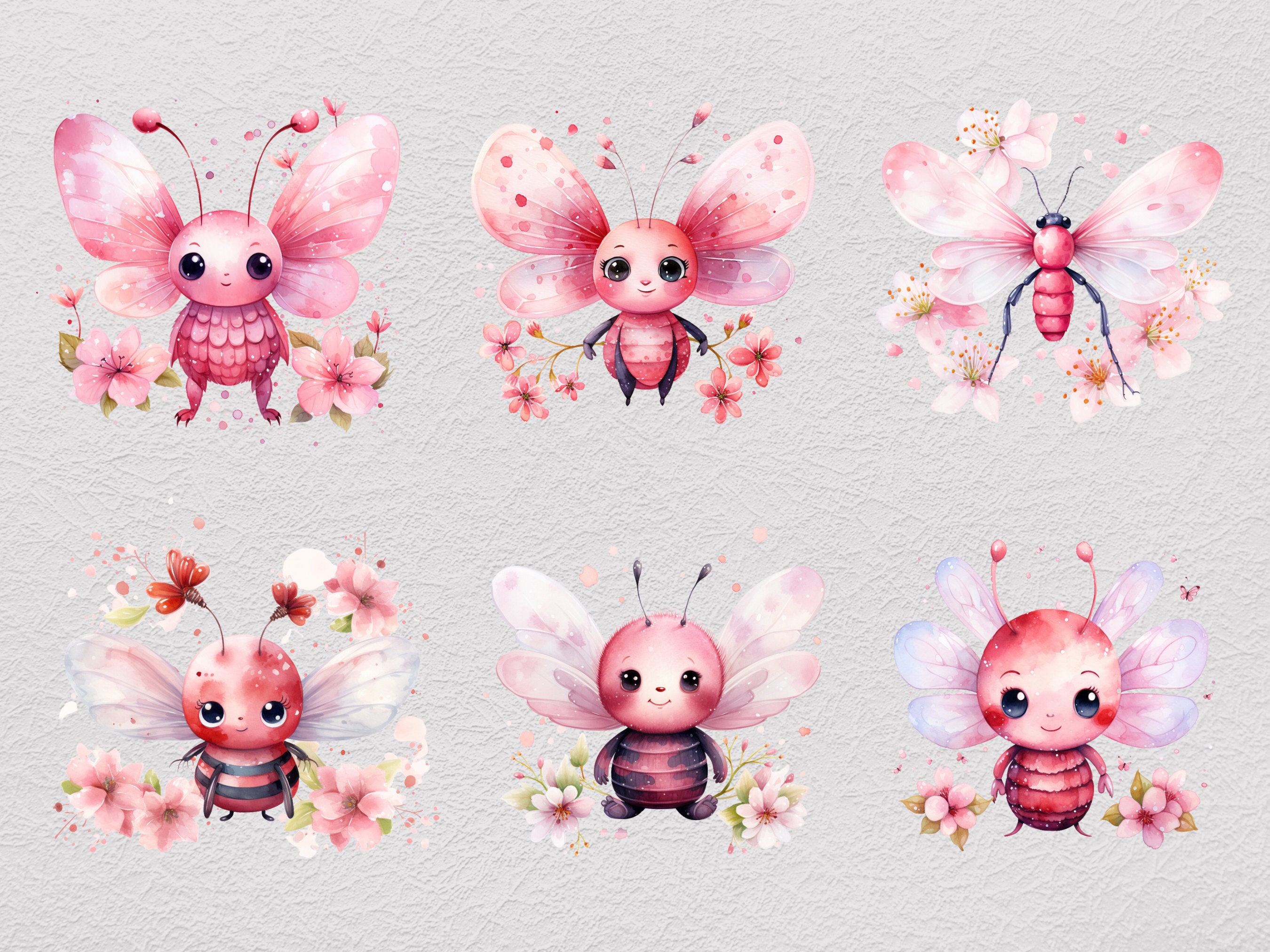 Cute Pink Bugs Clipart, Bug PNG, Cute Critters, Scarf and Beanie, Snowy ...