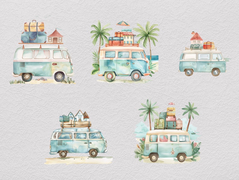 Campervan Holiday Clipart PNG Bundle Transparent Background Clip Art ...