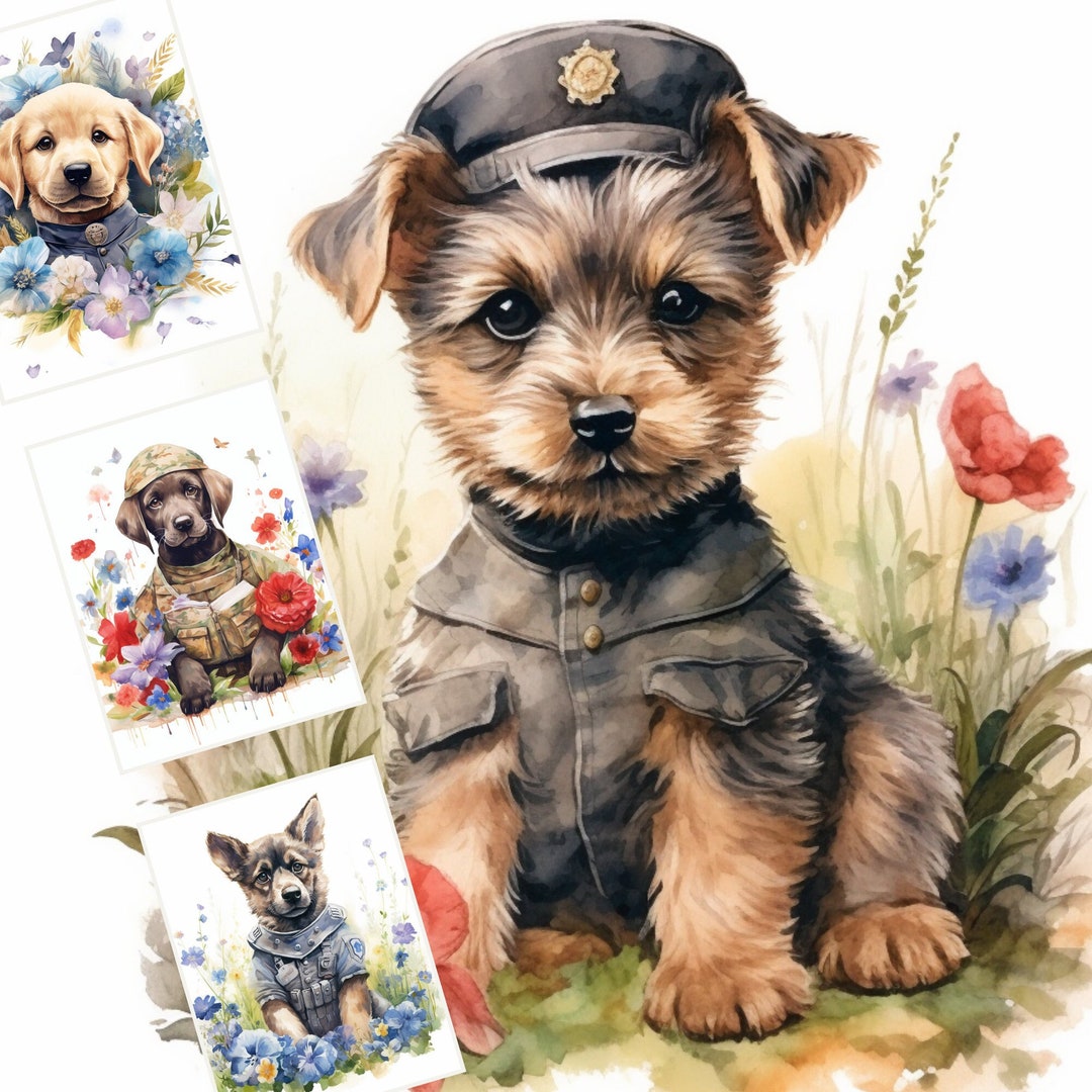 15 Military Email Dog PNG, Watercolor Clipart, First Birthday Decor ...