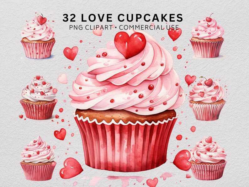 Love Cupcake Clipart PNG, Valentine Decoration PNG, Valentine Clip Art ...