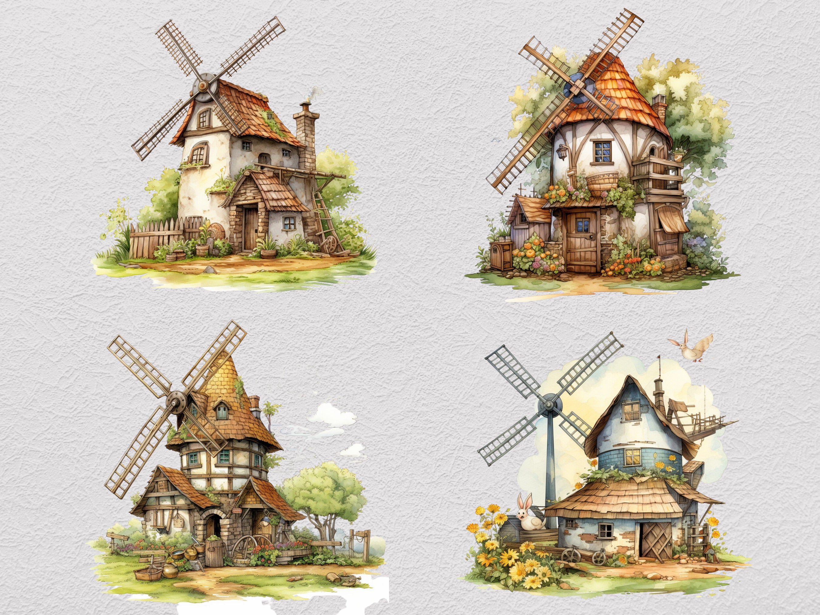 24 Farm Windmills Clipart PNG Sublimation Bundle Transparent - Etsy