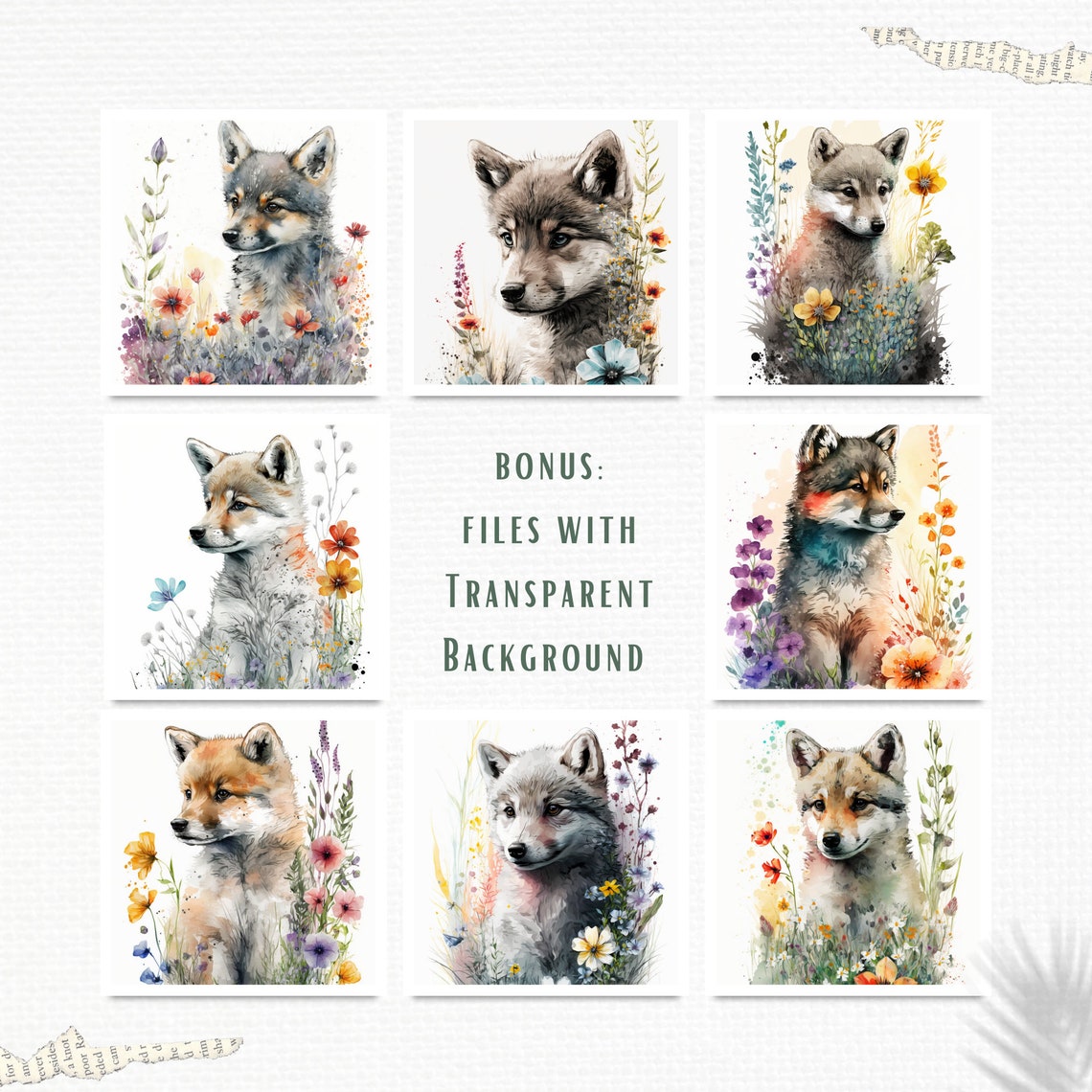 Cute Baby Wolf PNG, Watercolor Clipart, Transparent PNG, Goodnotes ...
