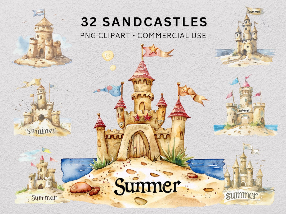 Summer Sandcastle Beach Clipart PNG Bundle Transparent Background Clip ...