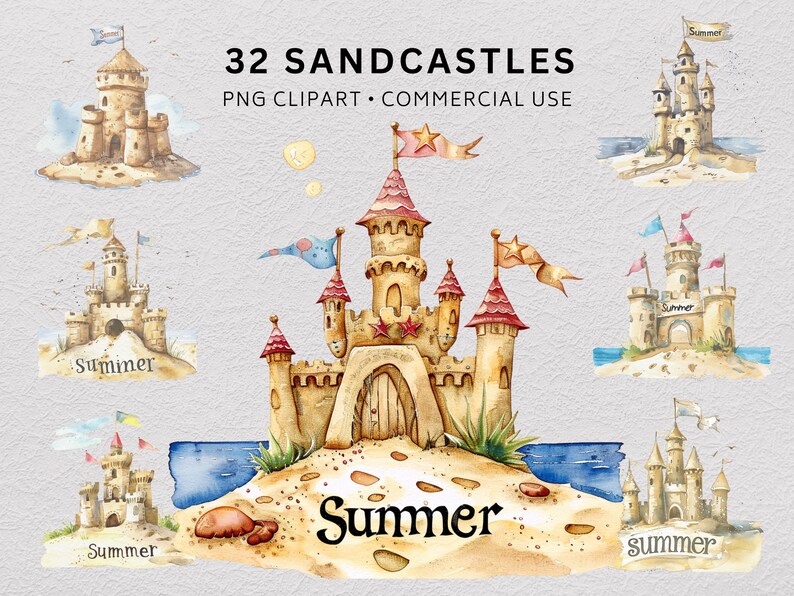 Summer Sandcastle Beach Clipart PNG Bundle Transparent Background Clip ...