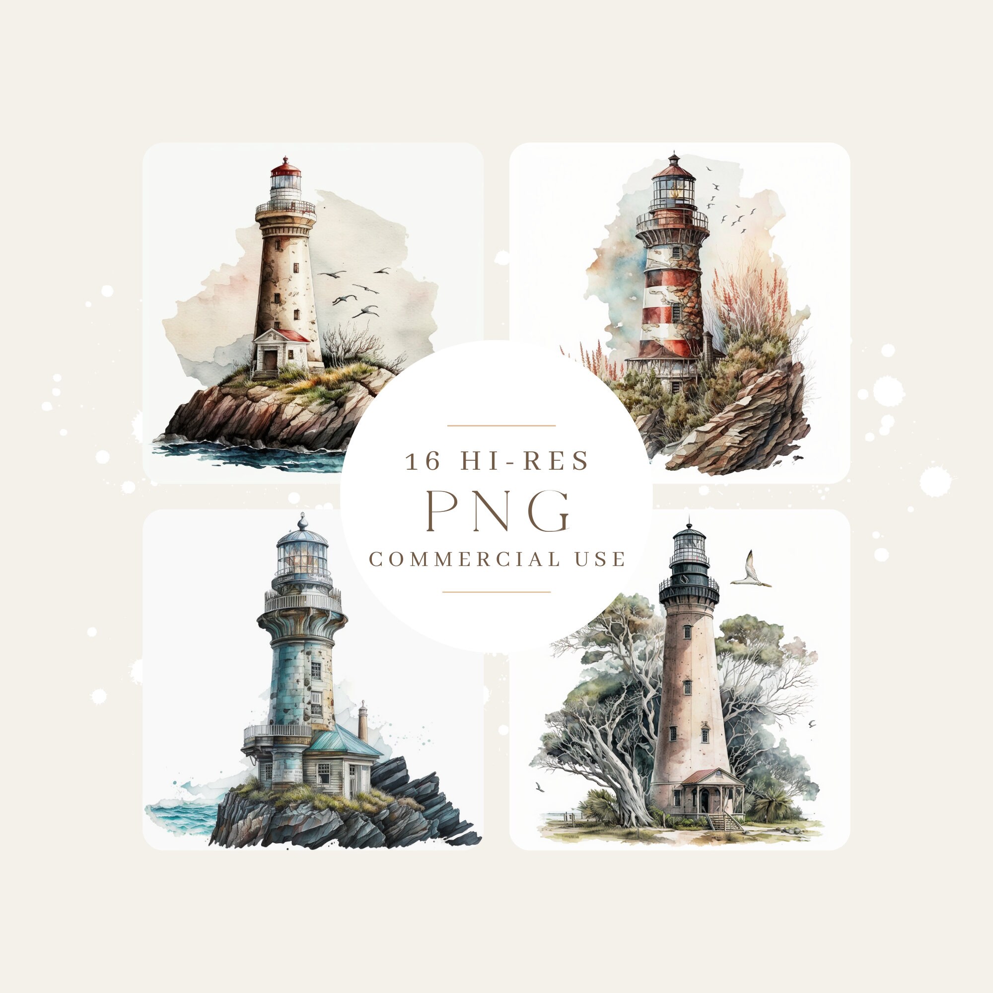 Watercolor Lighthouse Clip Art, Nursery Wall Art, Commercial Use ...