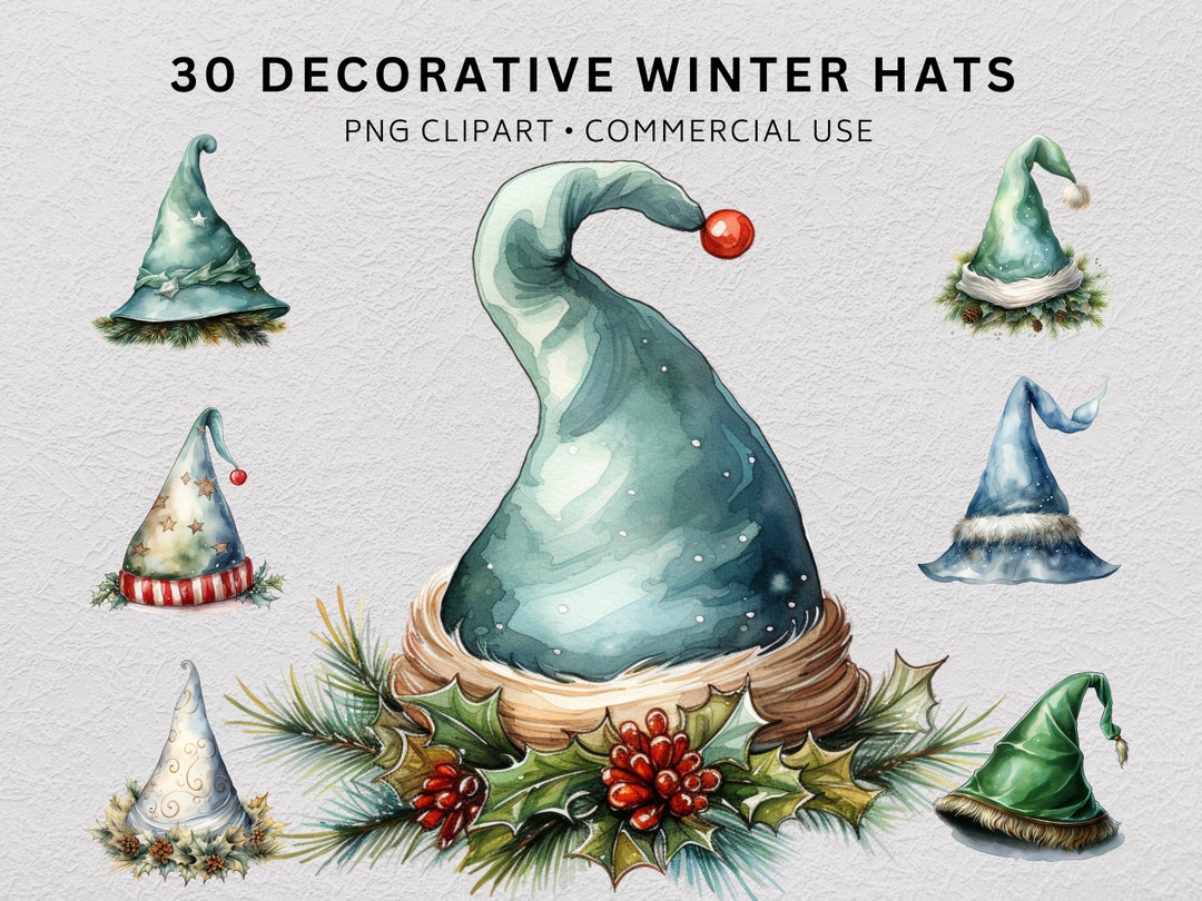 Decorative Winter Hats Clipart Bundle, Winter Clothes Clipart, Gnome ...