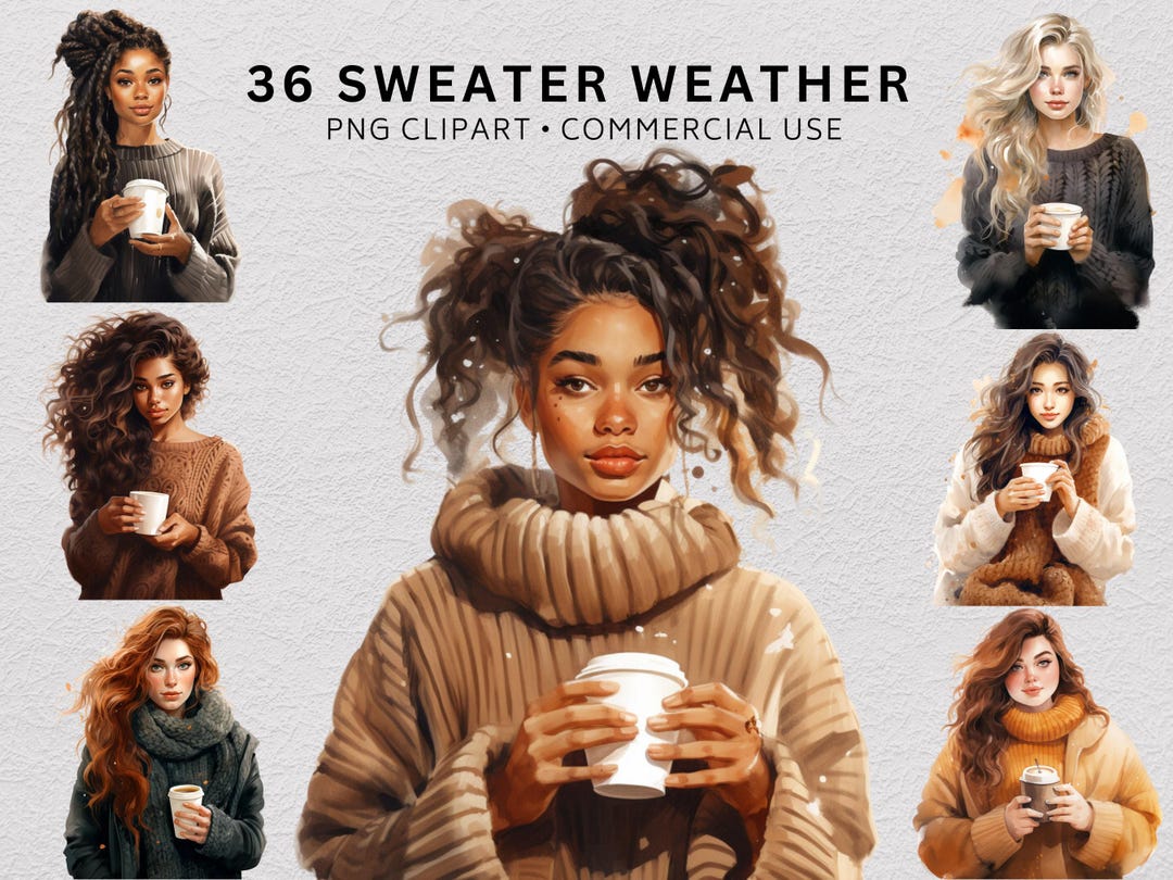 Aquarell Pullover Outfit Clipart Bundle, Pullover Wetter Clipart ...