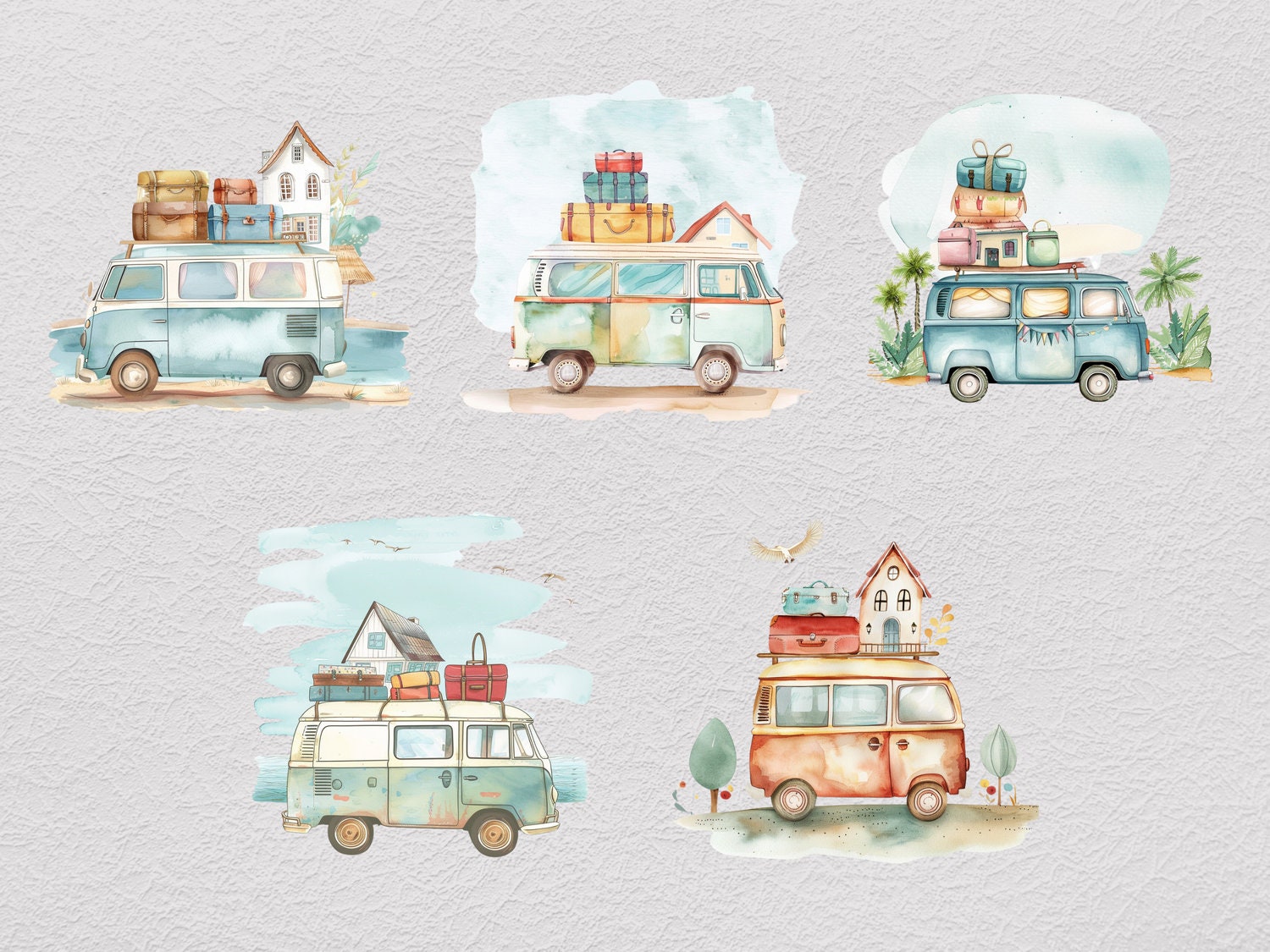 Campervan Holiday Clipart PNG Bundle Transparent Background Clip Art ...