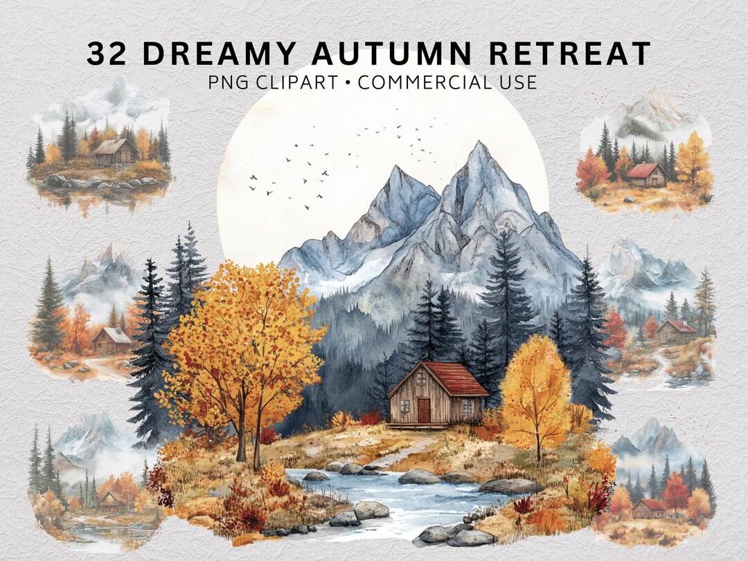 Dreamy Autumn Retreat Clipart PNG, Decoration Clip Art, Scrapbook Junk ...