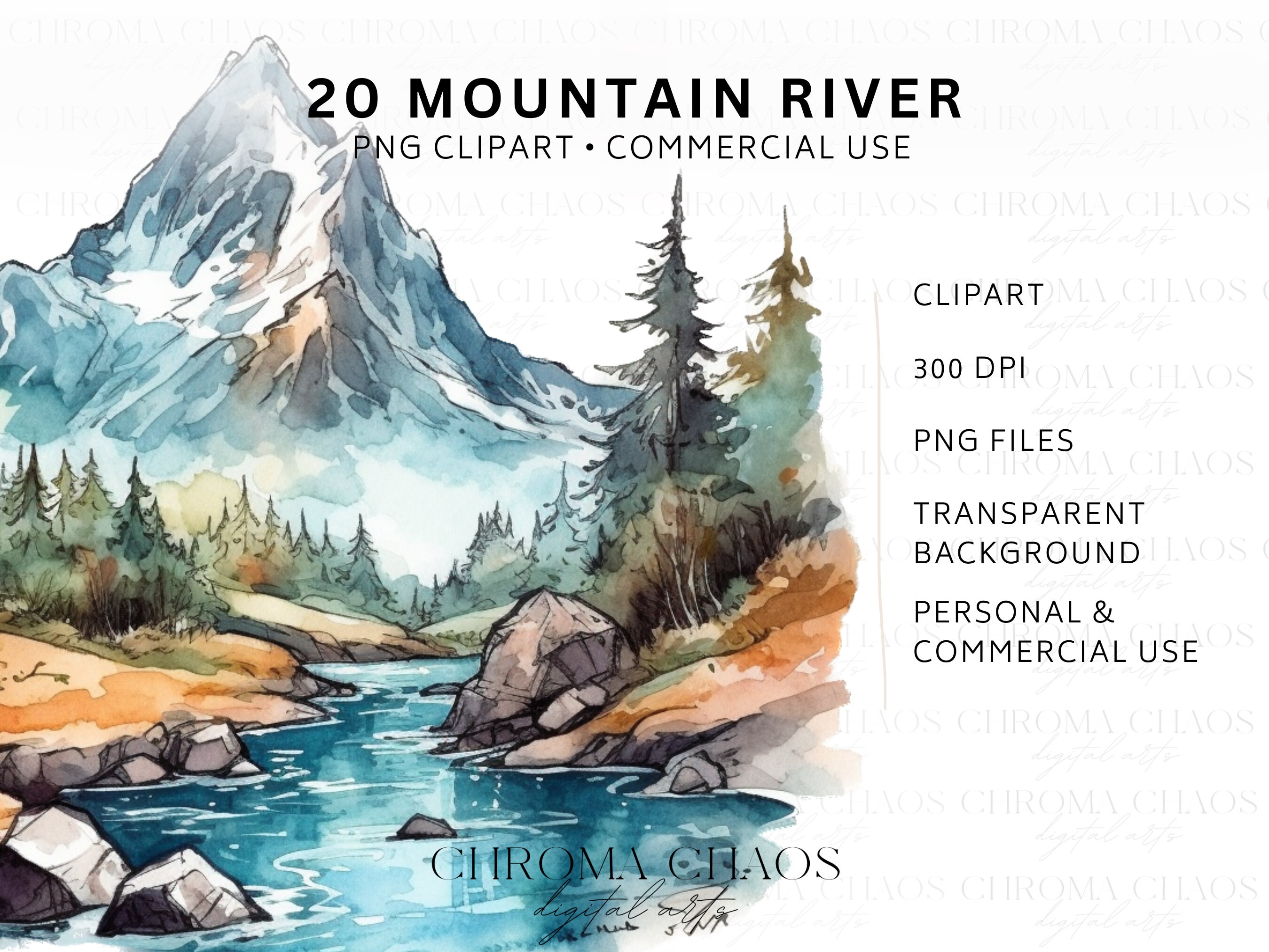 Mountain Clip Art, Transparent PNG, Beautiful Watercolor Mountain River ...