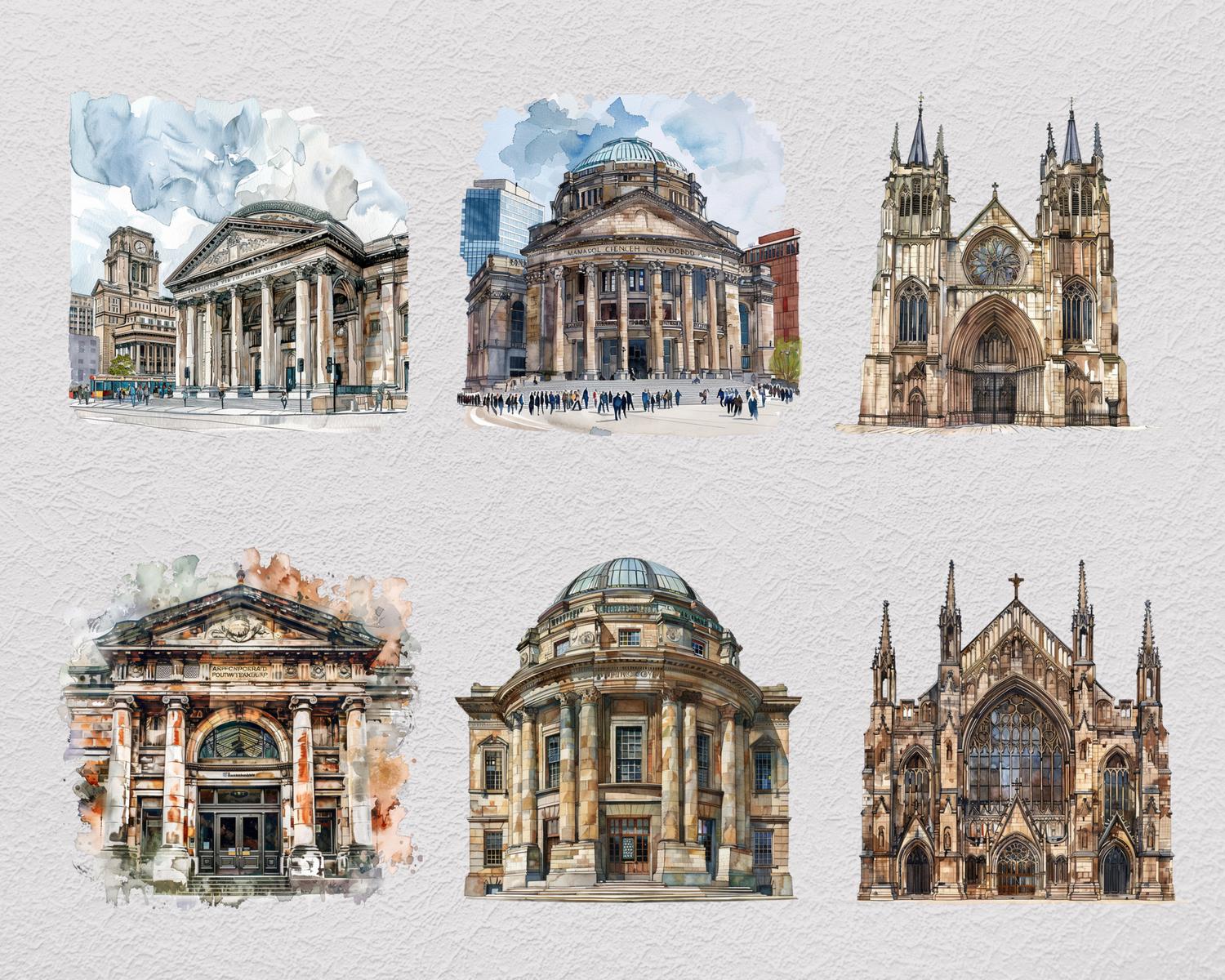 Manchester Clipart, Watercolour City Clipart Bundle, Around the World ...