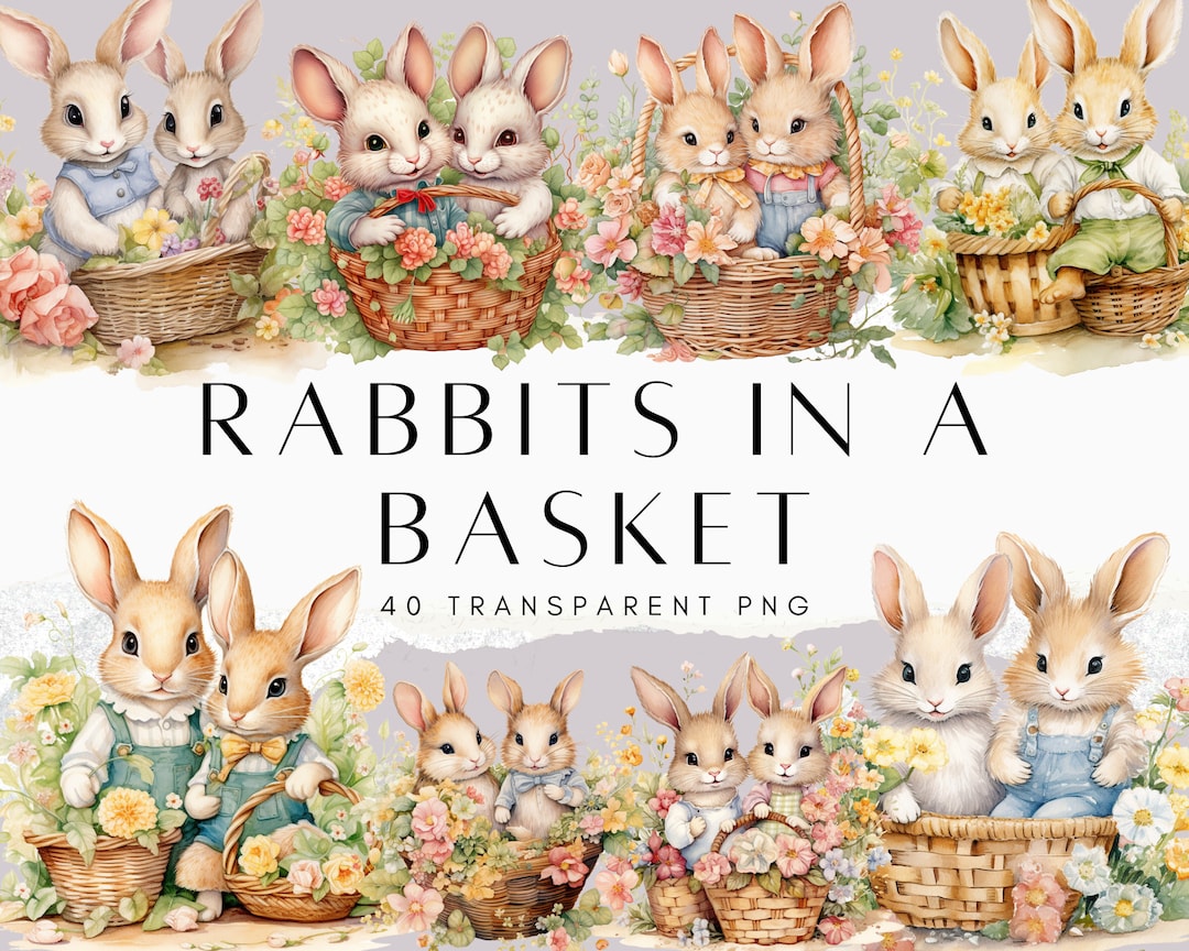 Rabbit Clipart, Rabbits in a Basket PNG, Magical Animals PNG, Nursery ...